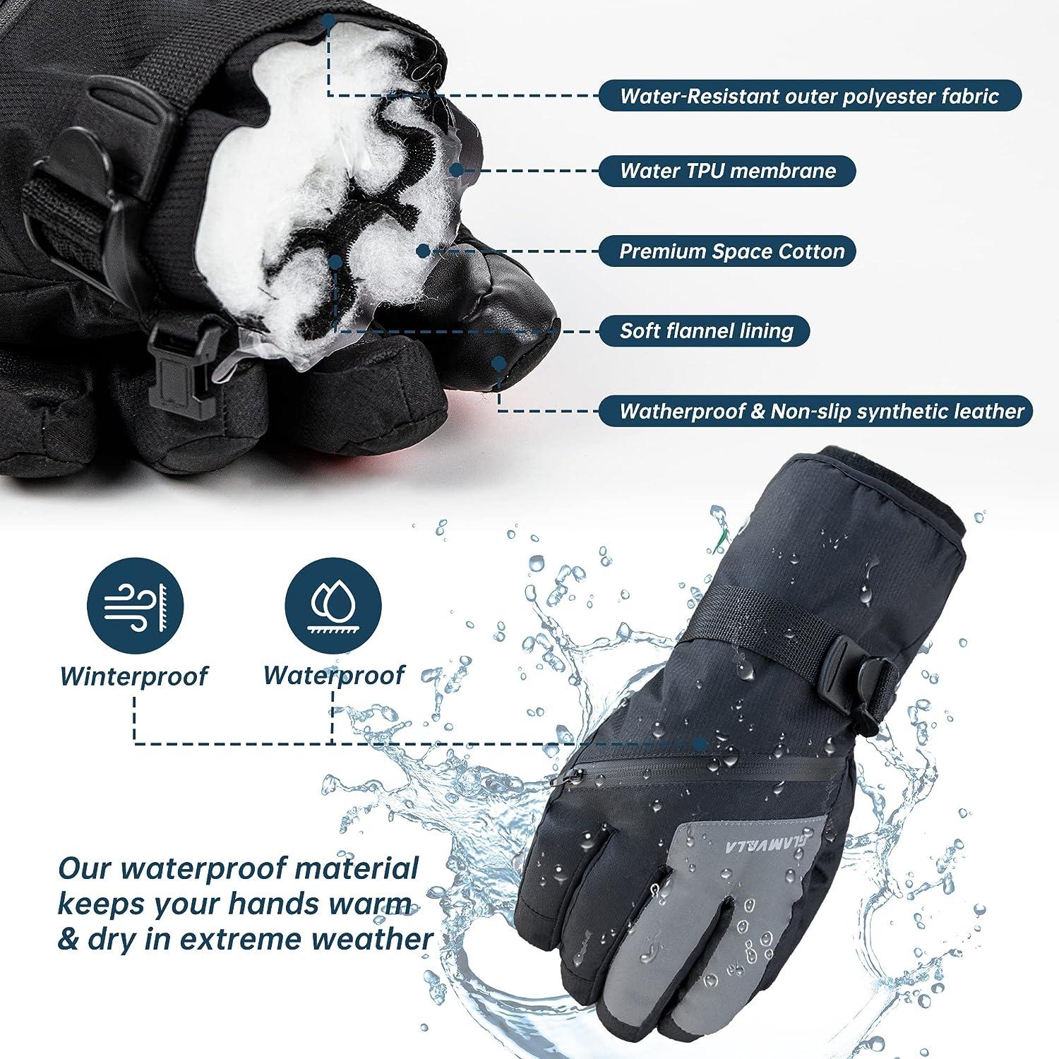 GLAMVILLA Waterproof Ski Winter Gloves - Touchscreen & Zipper - Large Gray | Buy Now with ...