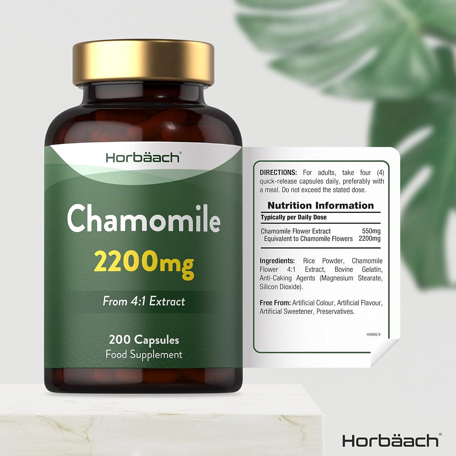 Chamomile Supplement Capsules 2200mg Flower Extract 200 Capsules by Horbaach | Buy Now with ...