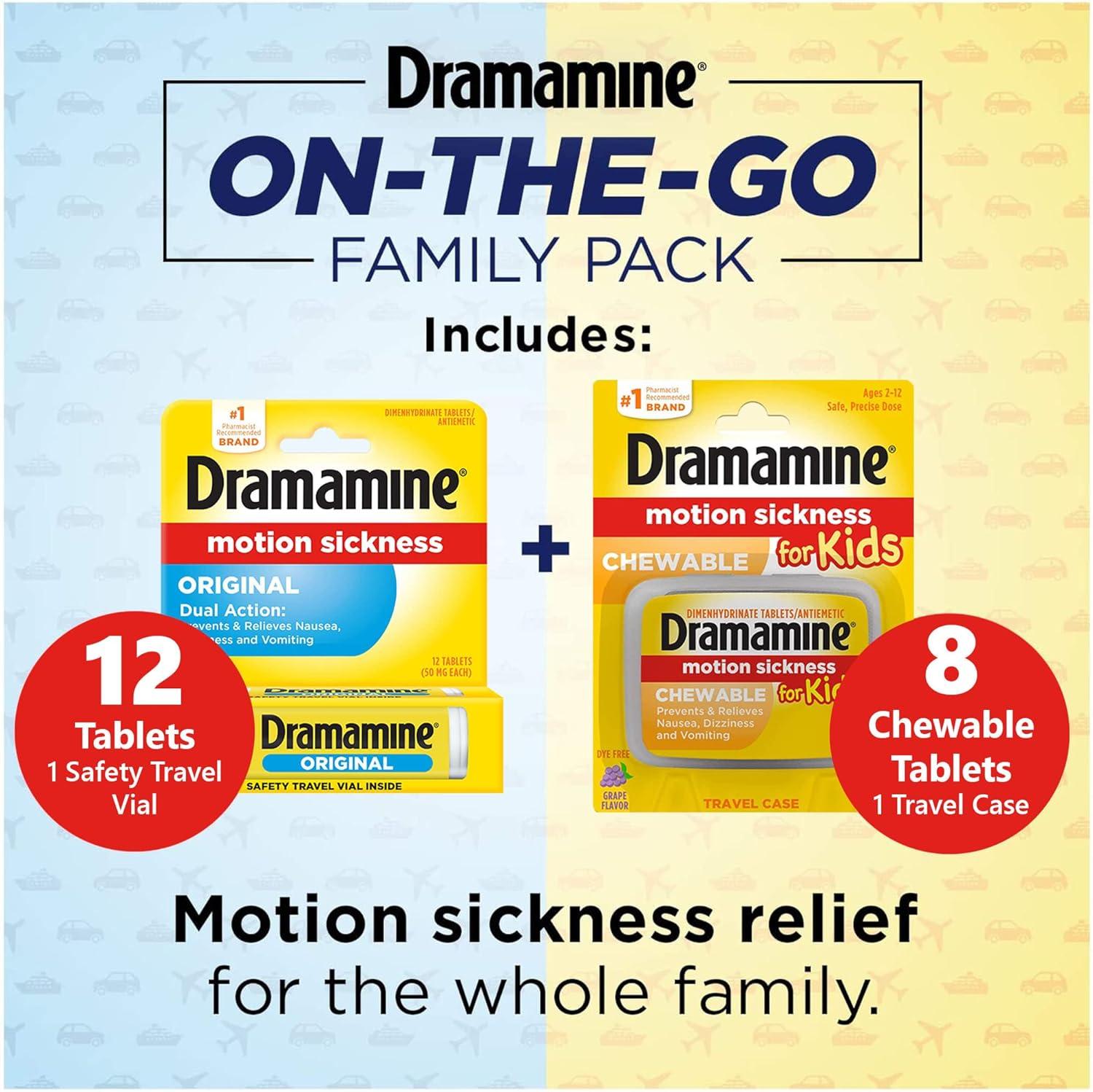Dramamine Motion Sickness Family Pack | Chewable Tablets for Kids ...