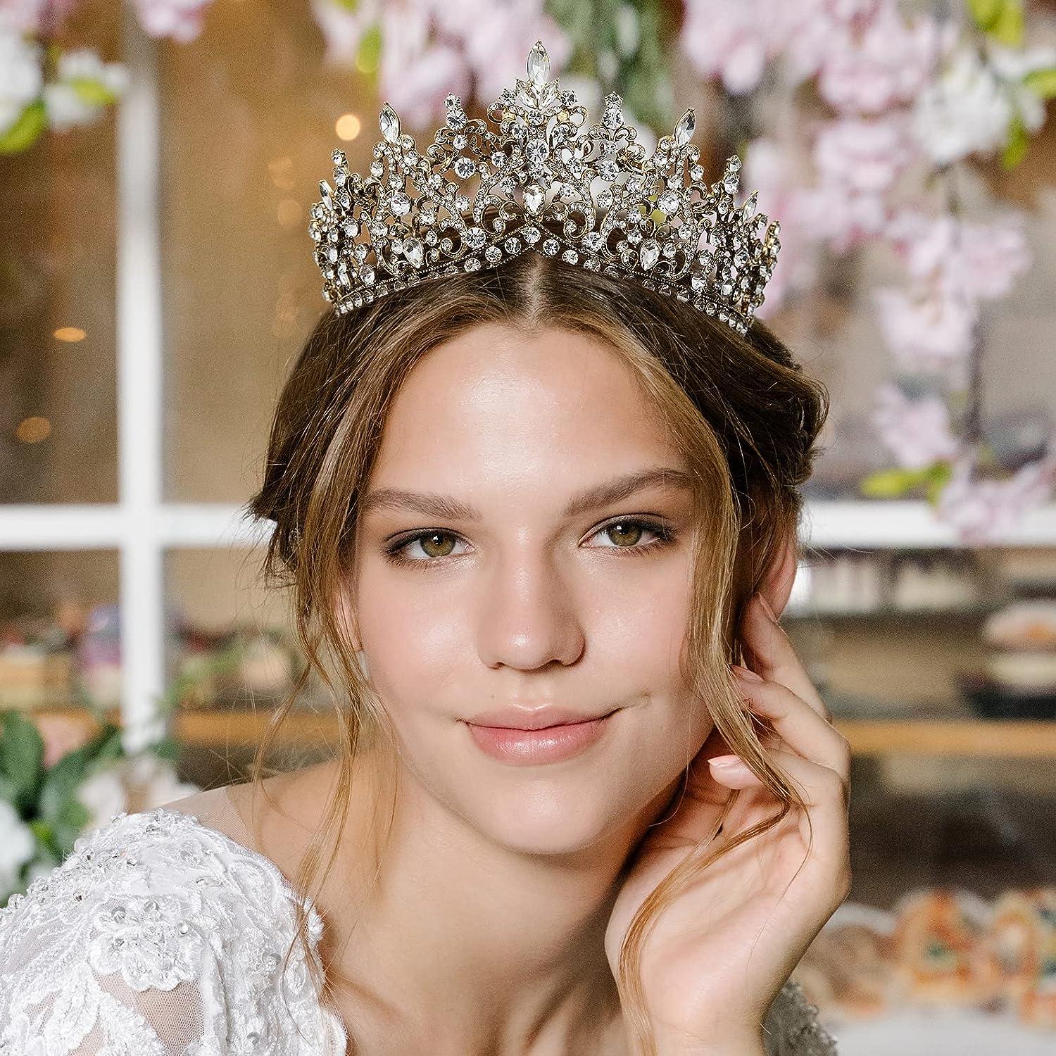 AW BRIDAL Rhinestone Gothic Princess Crown - Bronze Wedding Tiara for ...