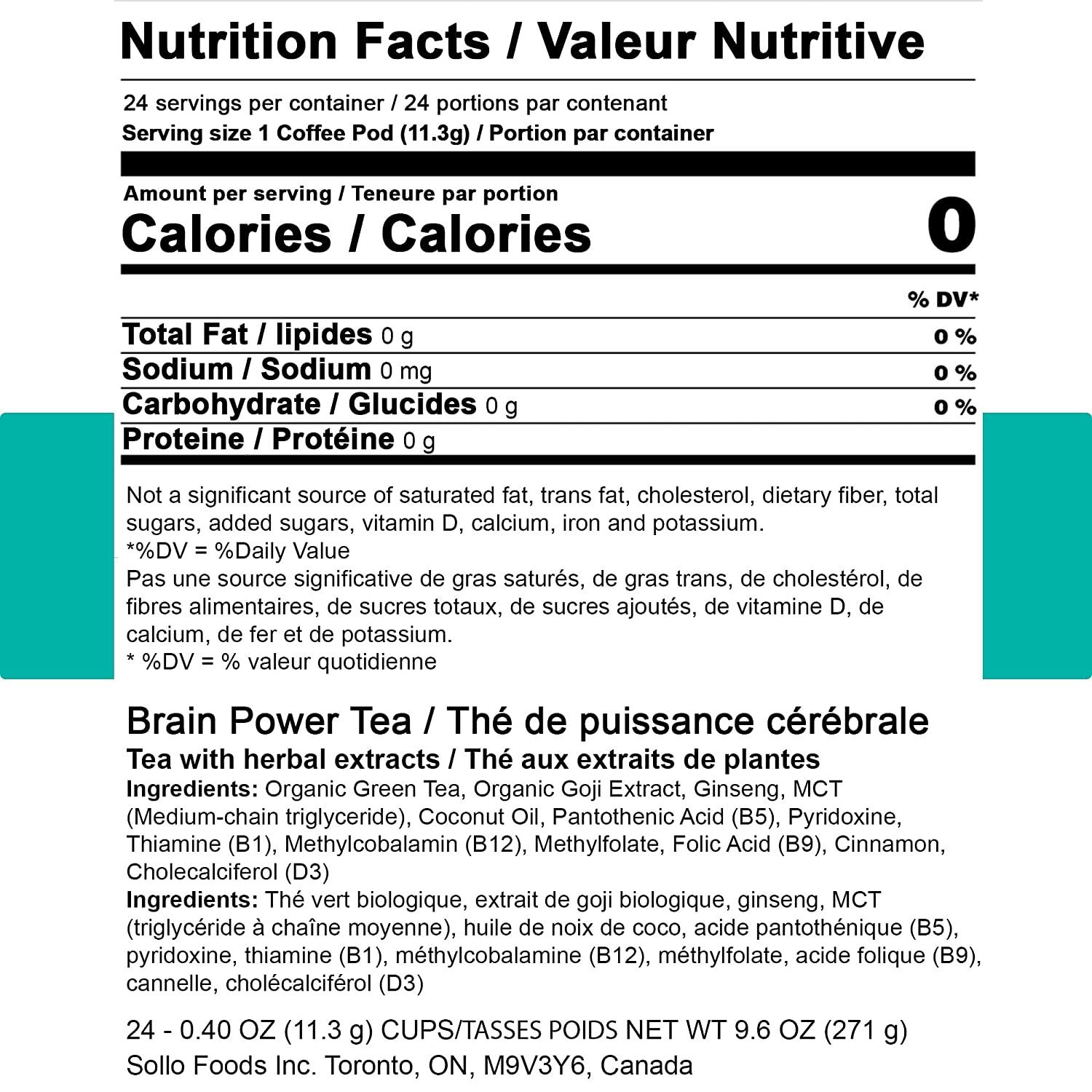 SOLLO Brain Power Organic Green Tea Pods with MCT, Acai & Vitamins ...