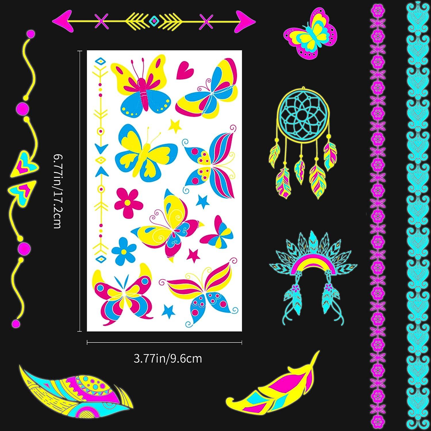 Glow in The Dark Temporary Tattoos - 160+ Styles | Adult Fluorescent UV ...