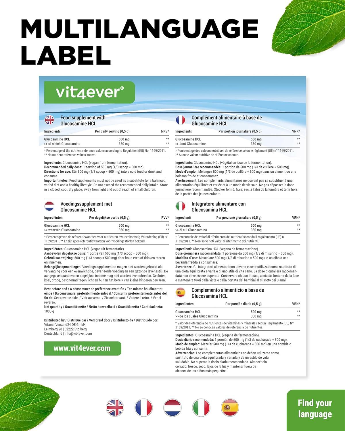 Glucosamine HCL Pure Powder - 1000g Vegan High-Dose Additive-Free ...