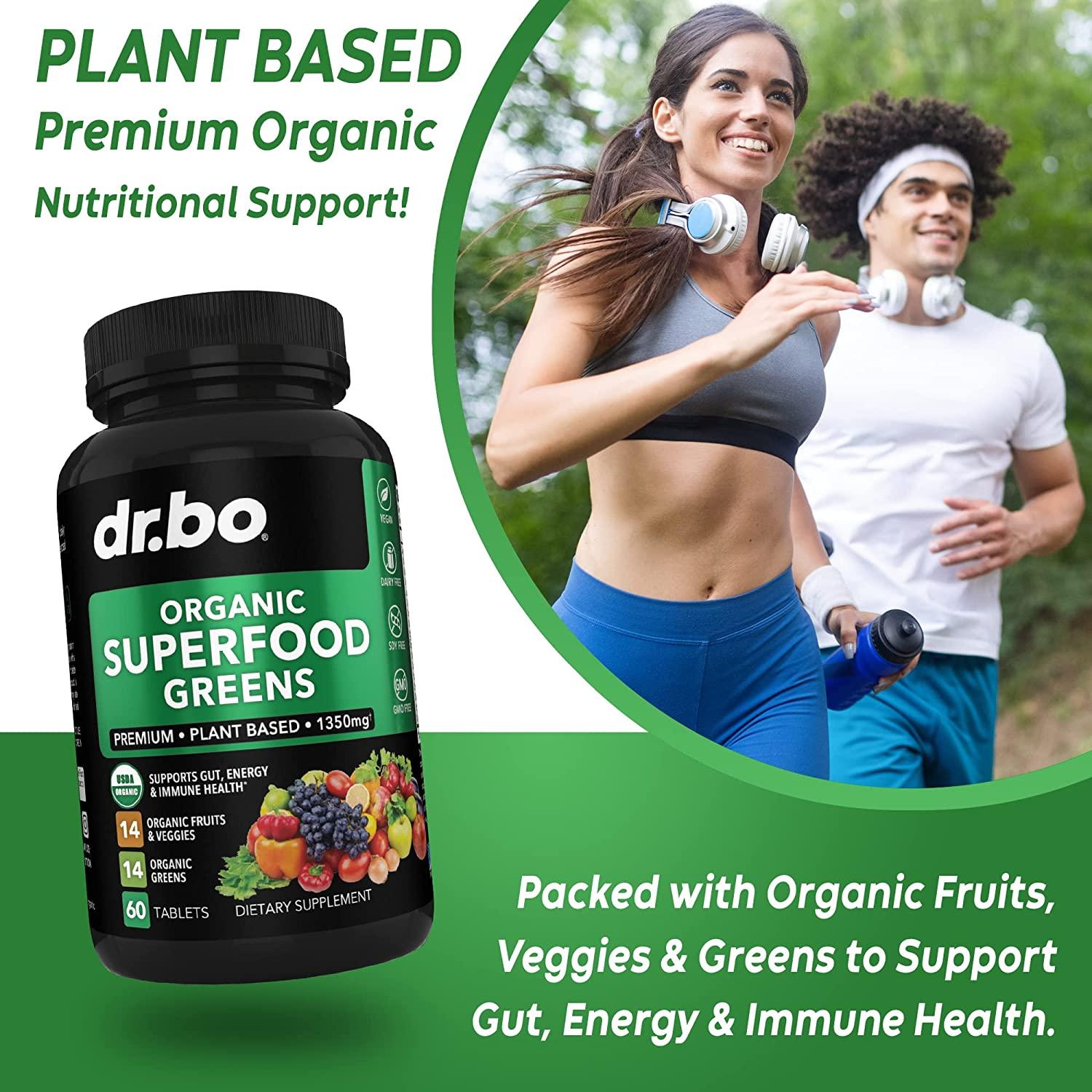 Organic Superfood Greens & Fruit Supplements - Energy Boosting Veggie & Fruit Tabs with Alfalfa ...