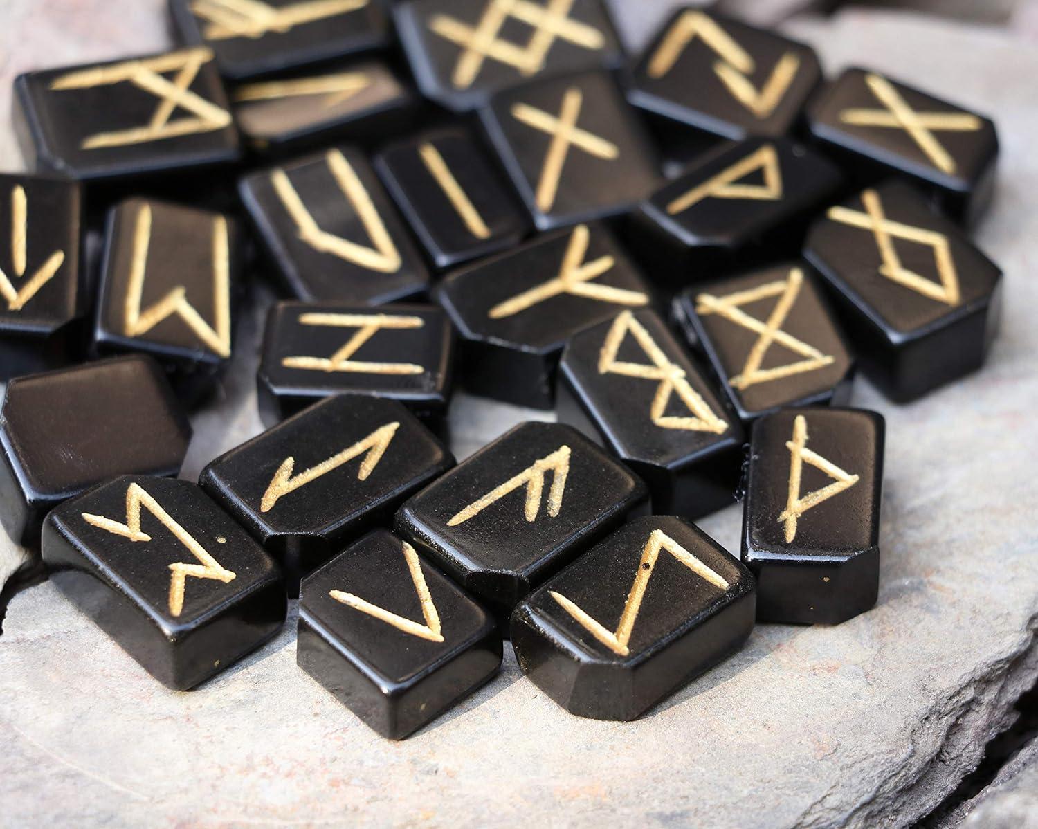 Black Tourmaline Rune Stones Set - 25 Pcs with Elder Futhark Alphabet ...
