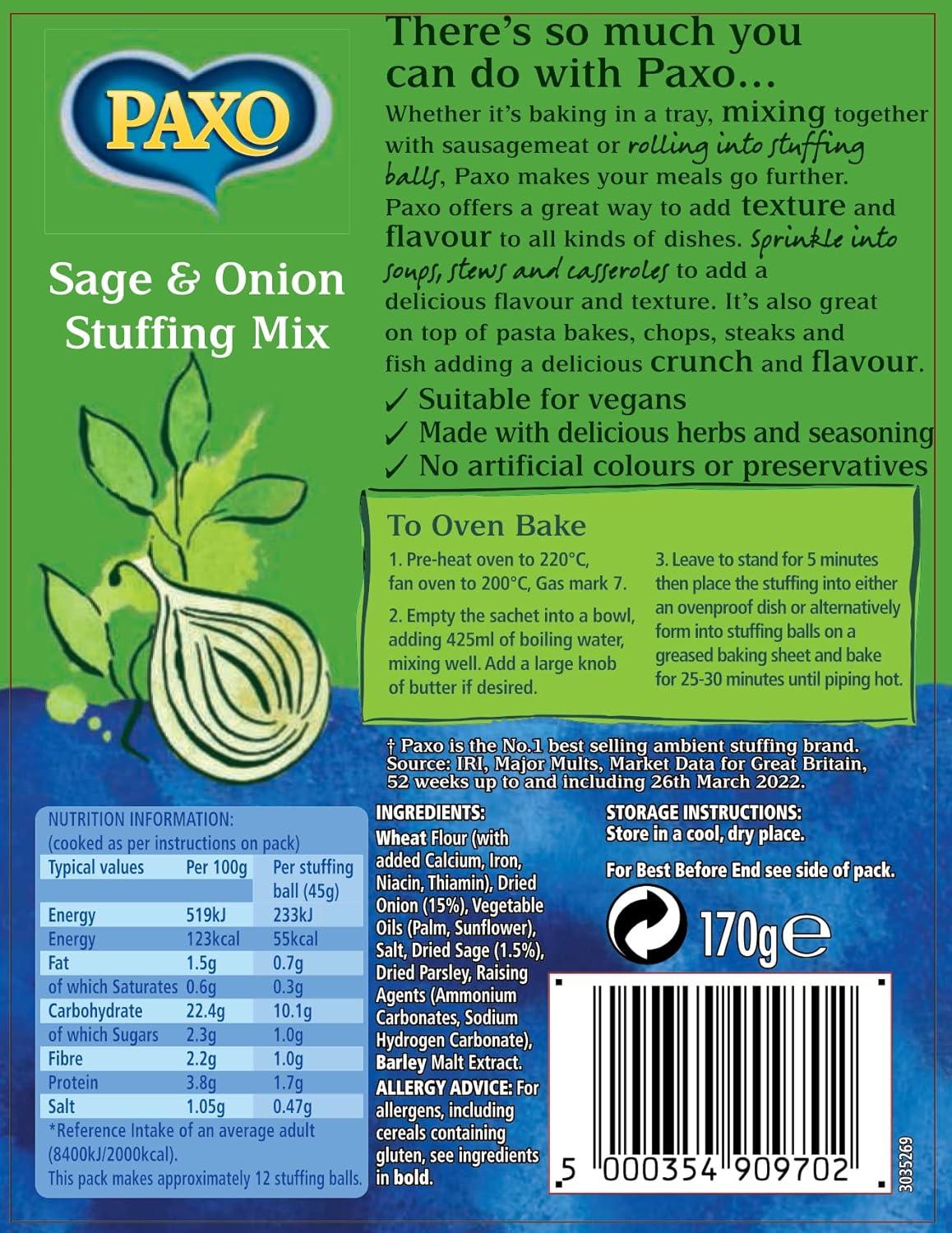 Paxo Sage and Onion Stuffing Mix 170g - Delicious Flavors in a ...