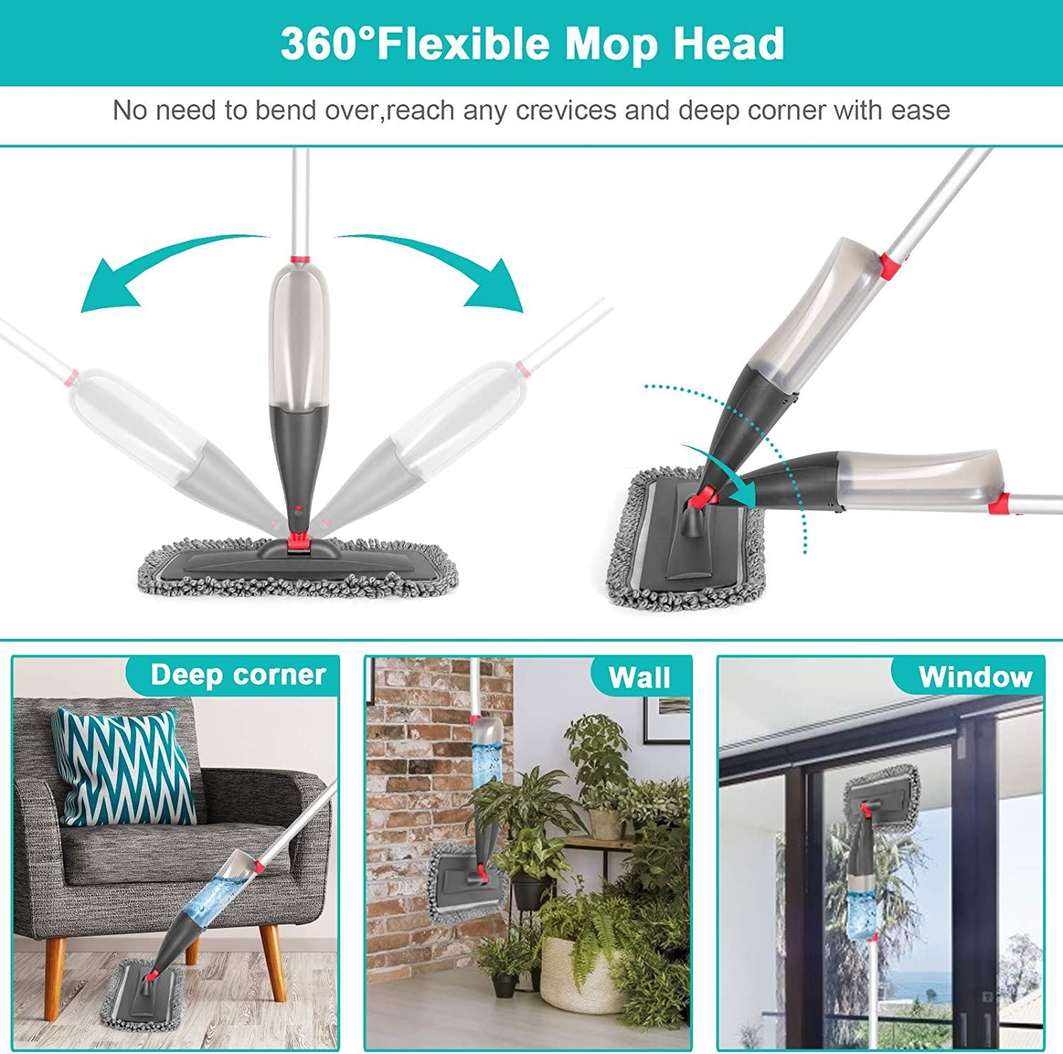 Spray Mop for Floor Cleaning with 3 Washable Pads - Wet Dry Microfiber ...