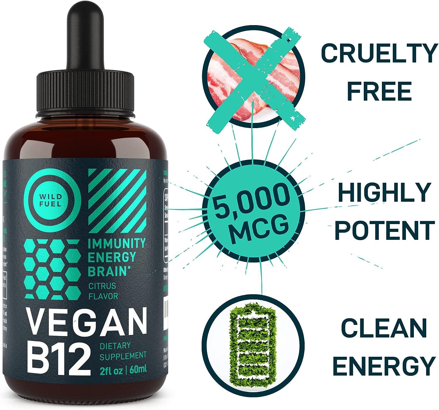 Vegan Vitamin B12 Liquid Supplement 5000mcg - High-Potency ...