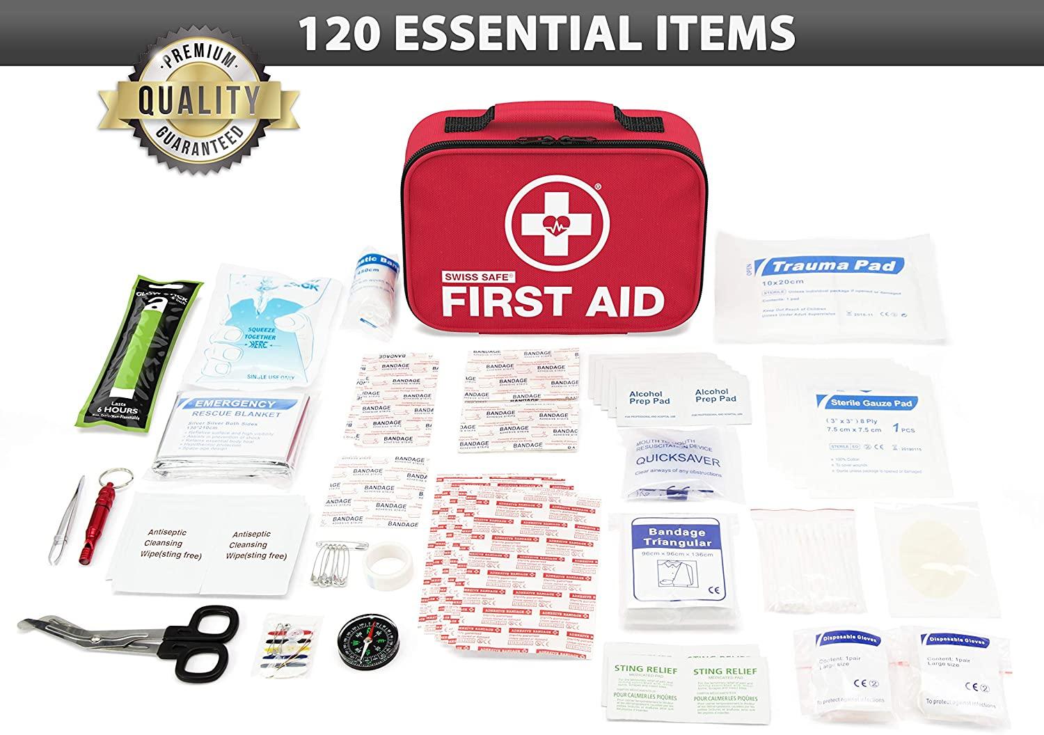 Swiss Safe 2-in-1 First Aid Kit (120 Piece) + Bonus 32-Piece Mini Kit ...