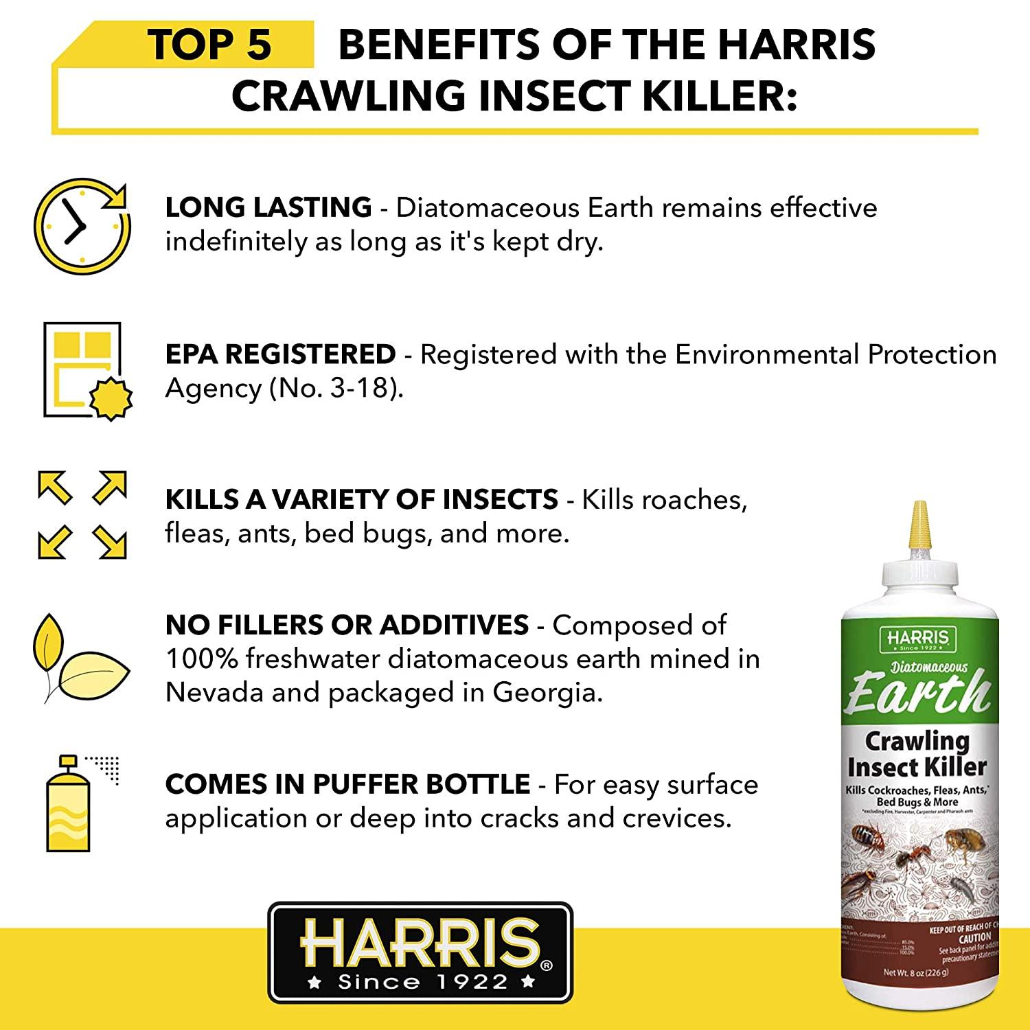 Harris Diatomaceous Earth Crawling Insect Killer 8oz - Effective Pest ...