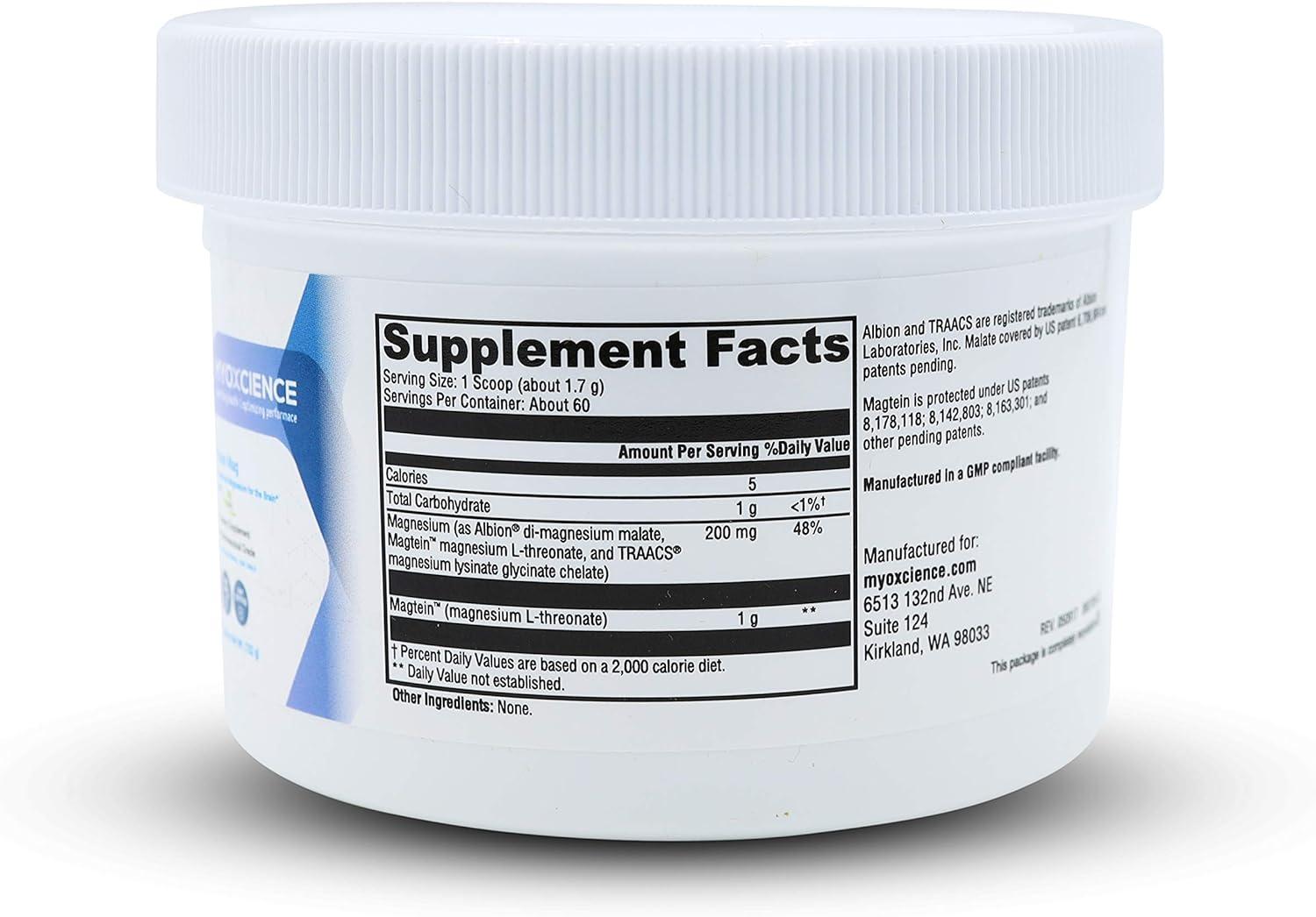 Brain Mag Magnesium L-threonate & Glycinate Powder (Unflavored ...