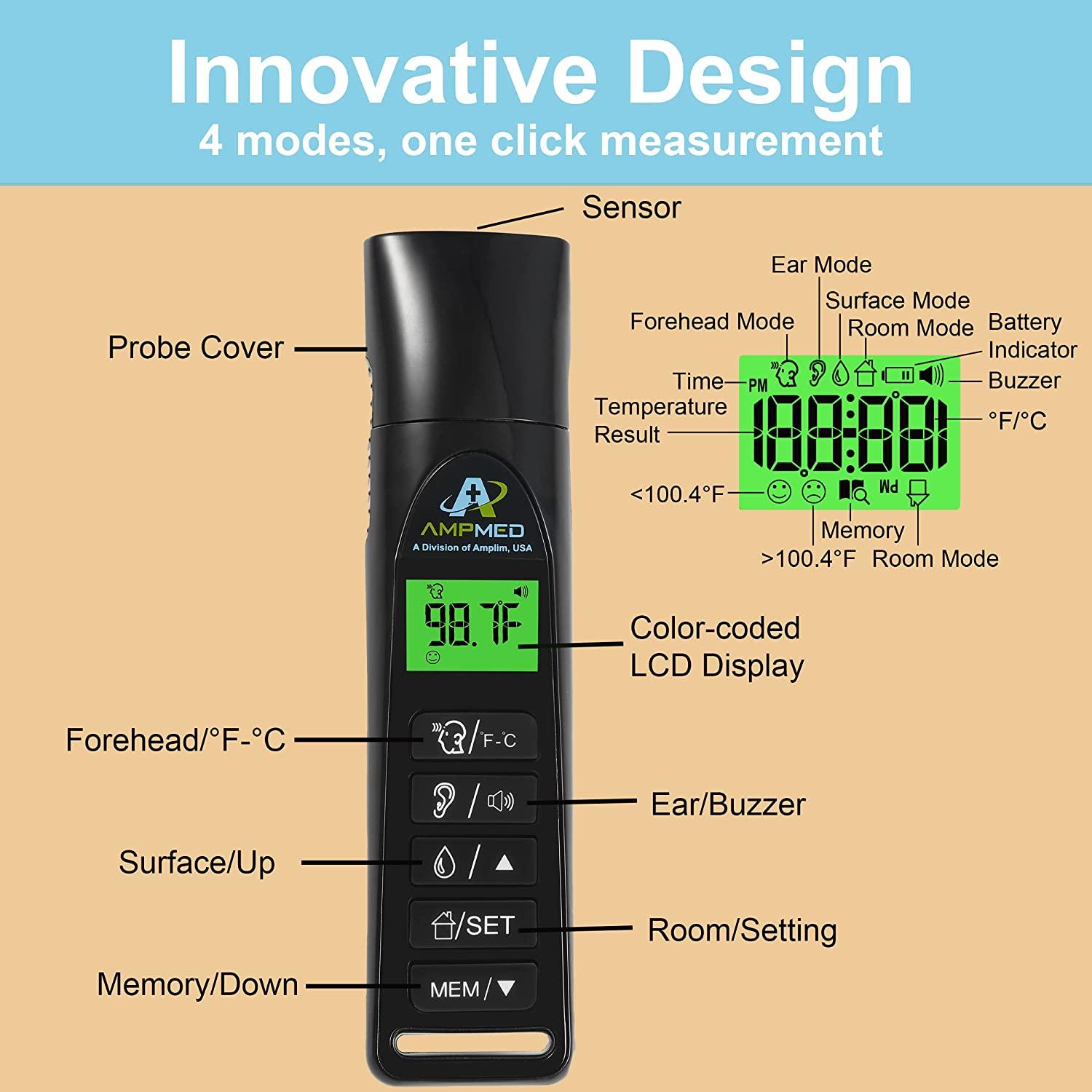 Amplim No Touch Professional Ear and Forehead Thermometer | Non-Contact ...