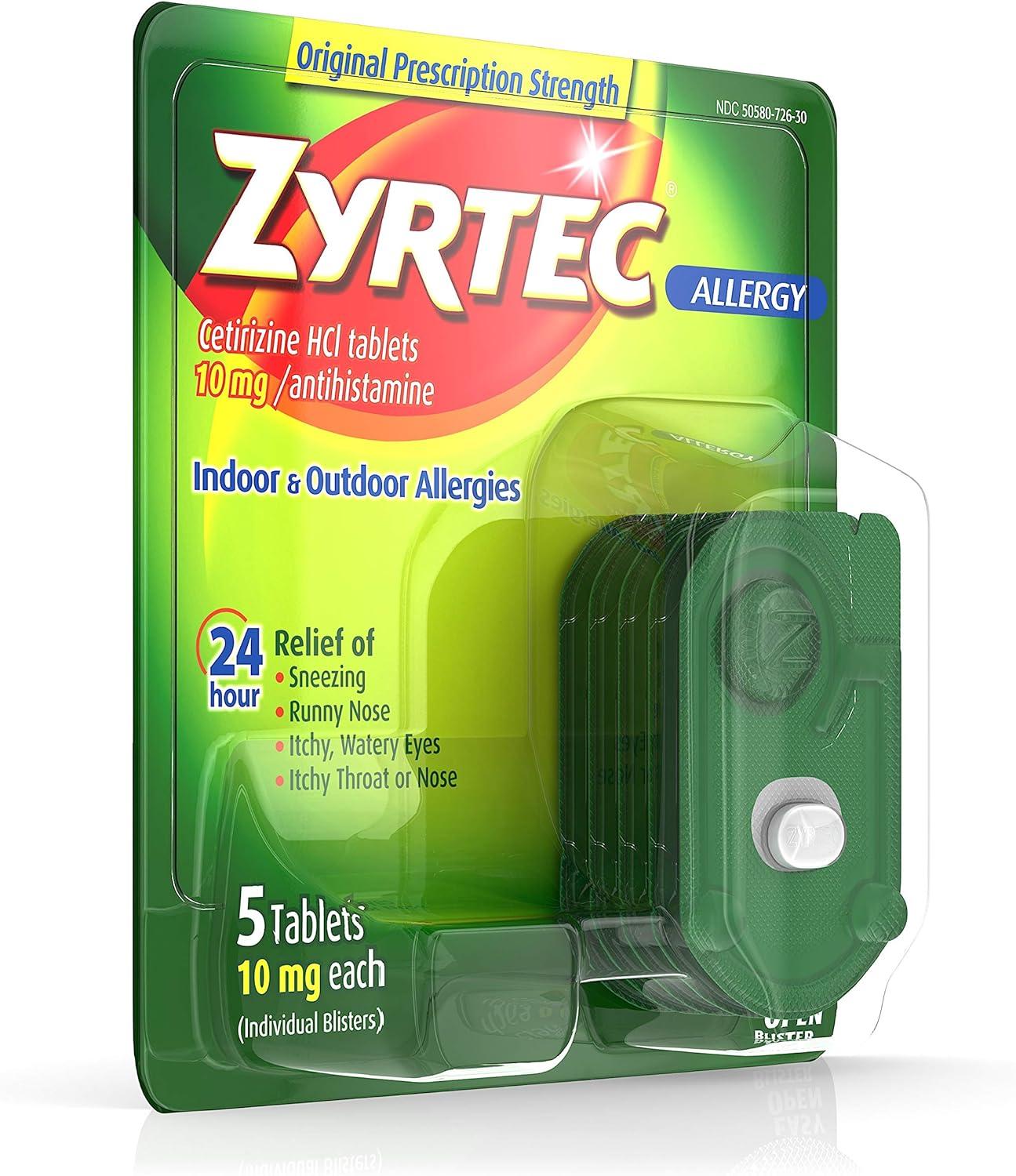 Zyrtec 10mg Tablets 5 Count - Fast-Acting Allergy Relief | Buy Now with ...