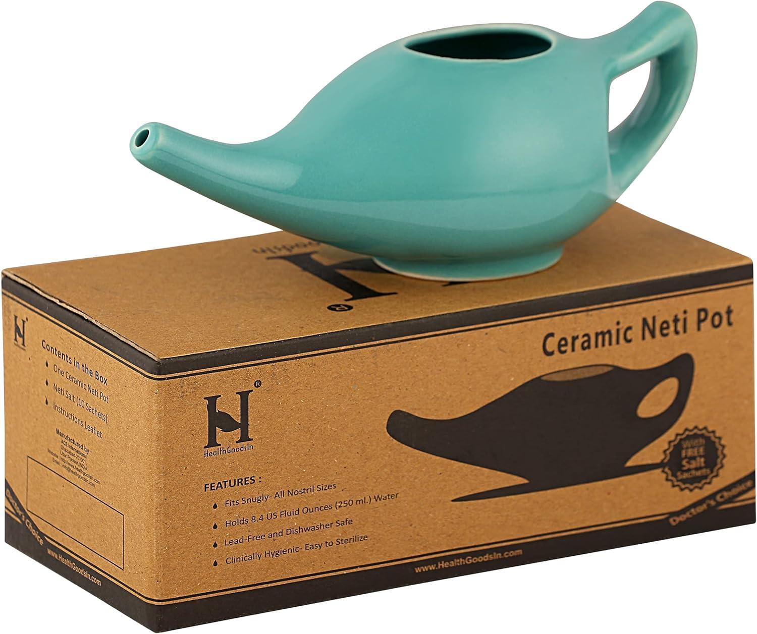 Premium Ceramic Neti Pot for Sinus Relief - Dishwasher Safe, 225ml ...