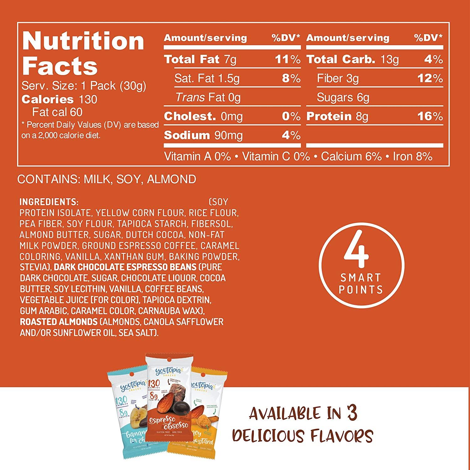 Youtopia Snacks Espresso Obsesso 130 Cal High Protein Mix - 30 Count ...