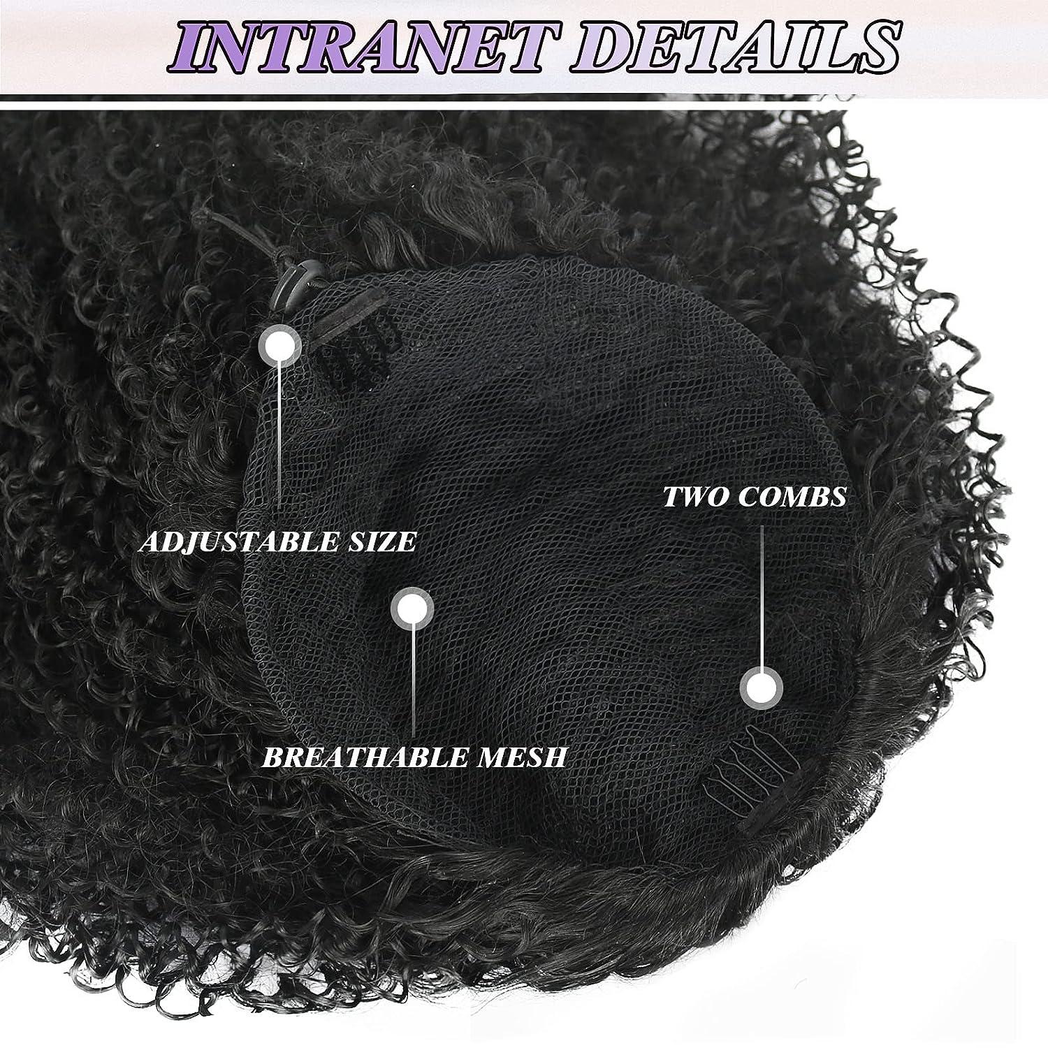 LEOSA 26 Kinky Curly Black Ponytail Extension - Synthetic Drawstring ...