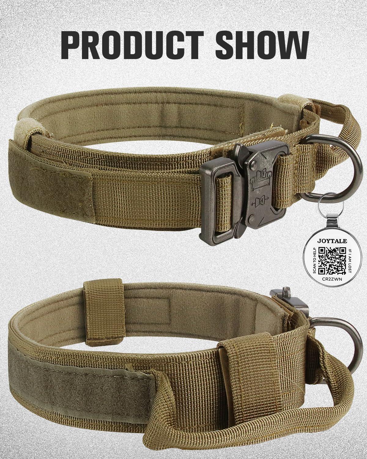 Joytale Tactical Dog Collar for Large Dogs | Durable Khaki Collar with ...