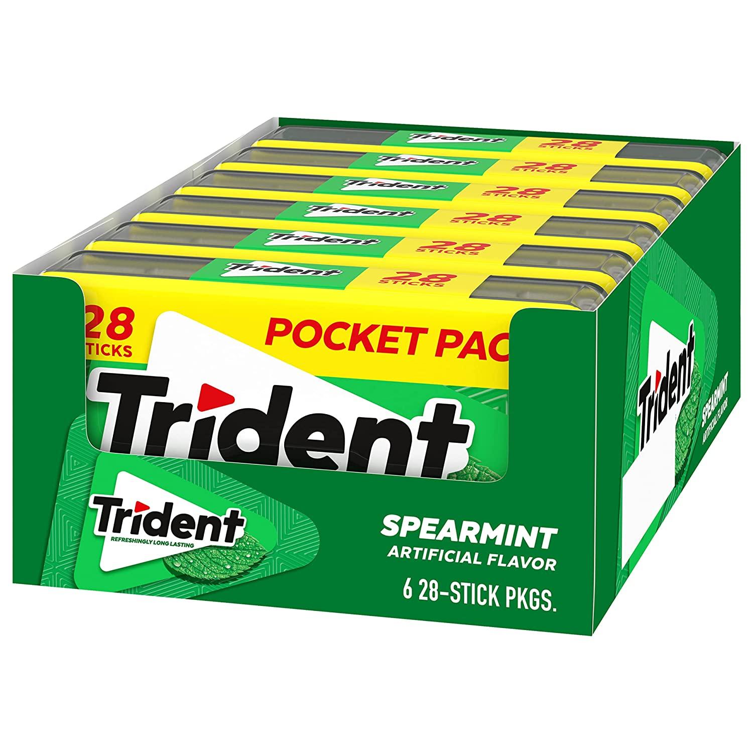 Trident Spearmint Sugar Free Gum - 6 Pocket Packs (168 Pieces ...