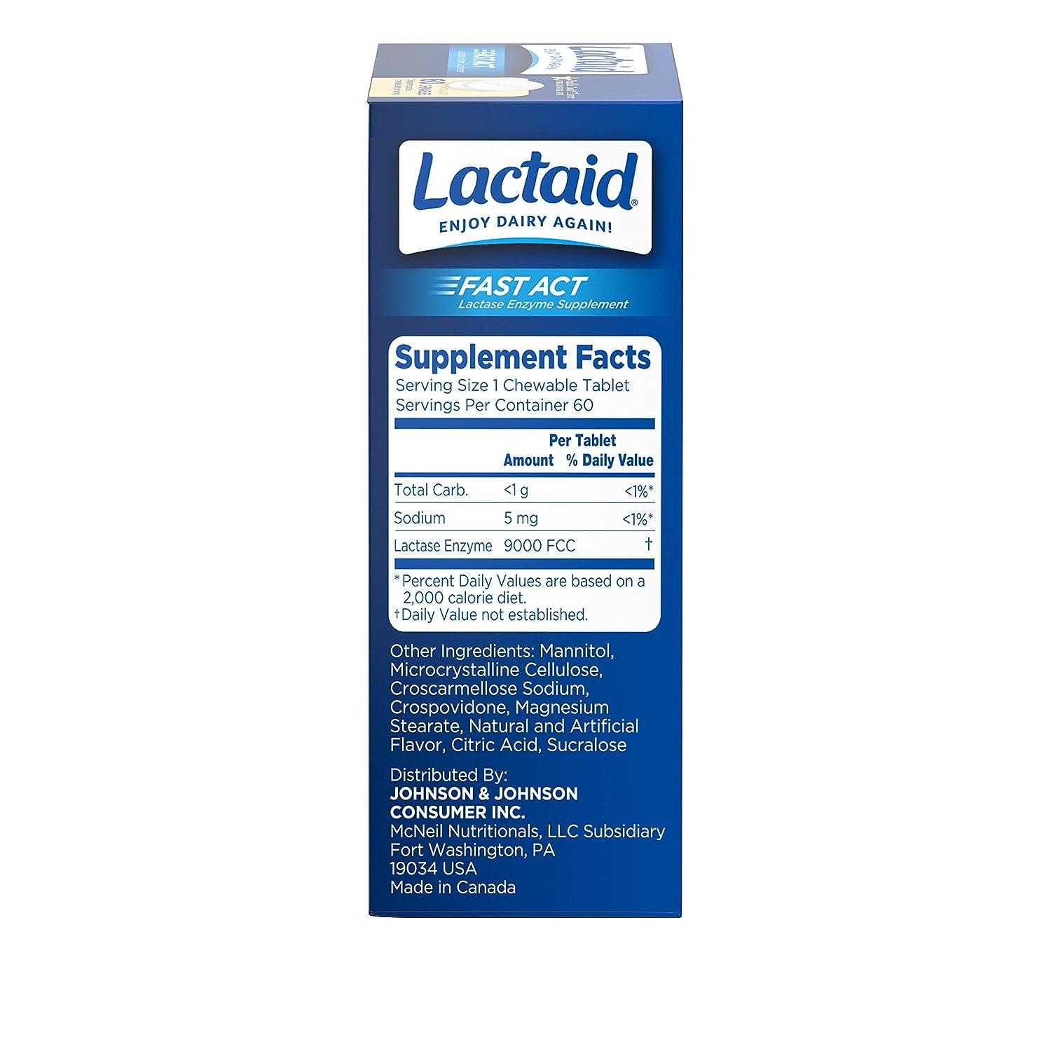 LACTAID Fast Act Chewables Vanilla Twist 60 ea - Pack of 3 | Digestive ...