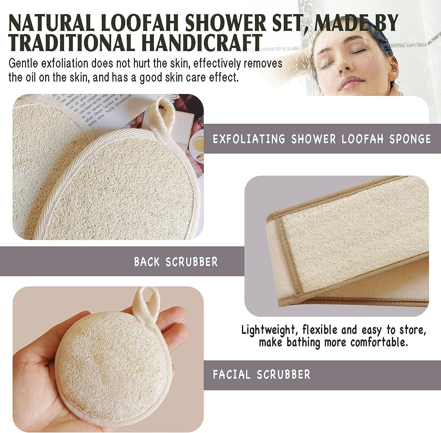 Natural Loofah Sponge Back Exfoliating Scrubber Combo Set for Deep ...