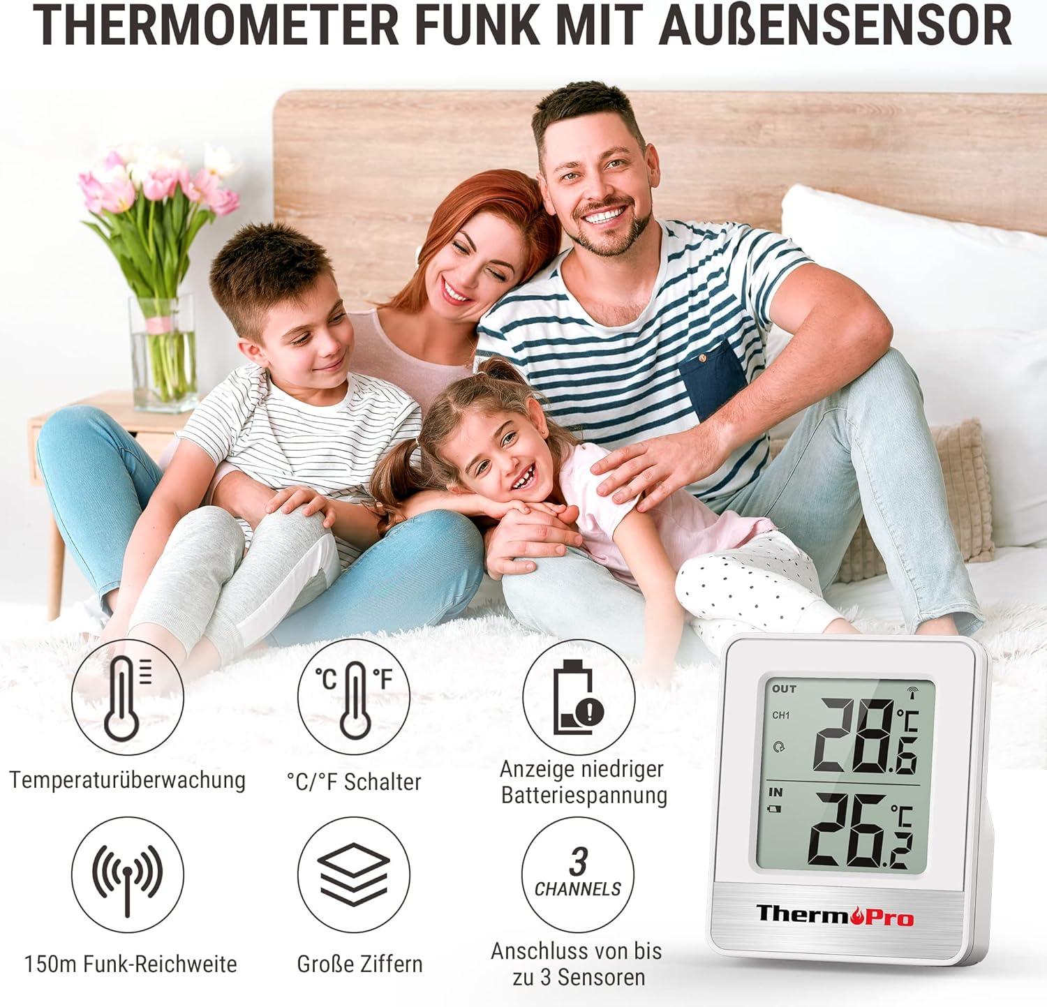 ThermoPro TP200 Dual Room Thermometer with Outdoor Sensor - Accurate ...