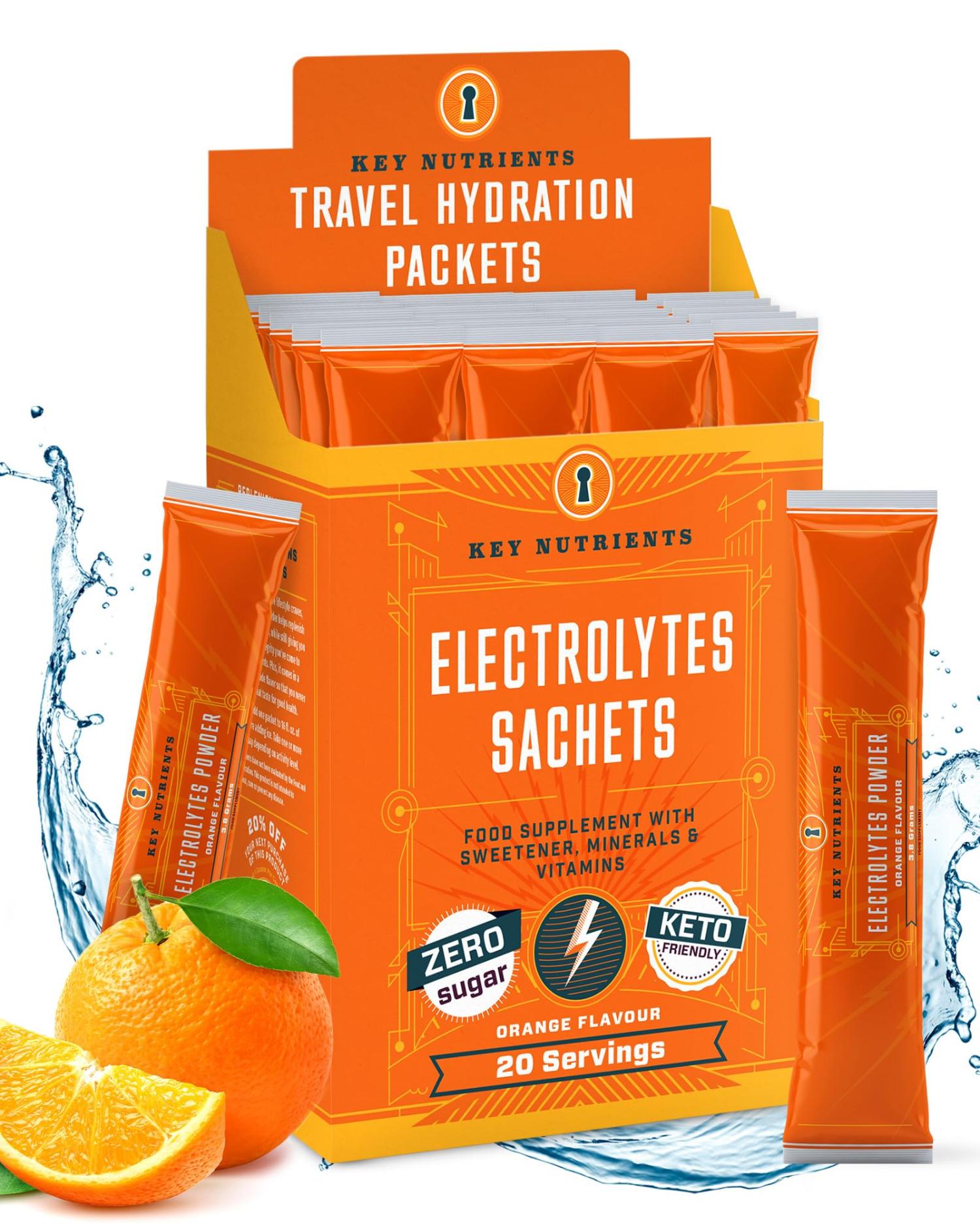 Key Nutrients Electrolytes Sachets - Tangy Orange Flavor - 20 Servings ...
