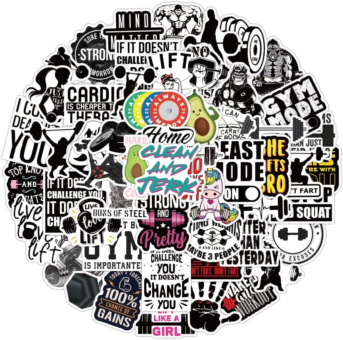 50-Piece Workout Sticker Pack - Fitness Decals for Laptops, Water ...