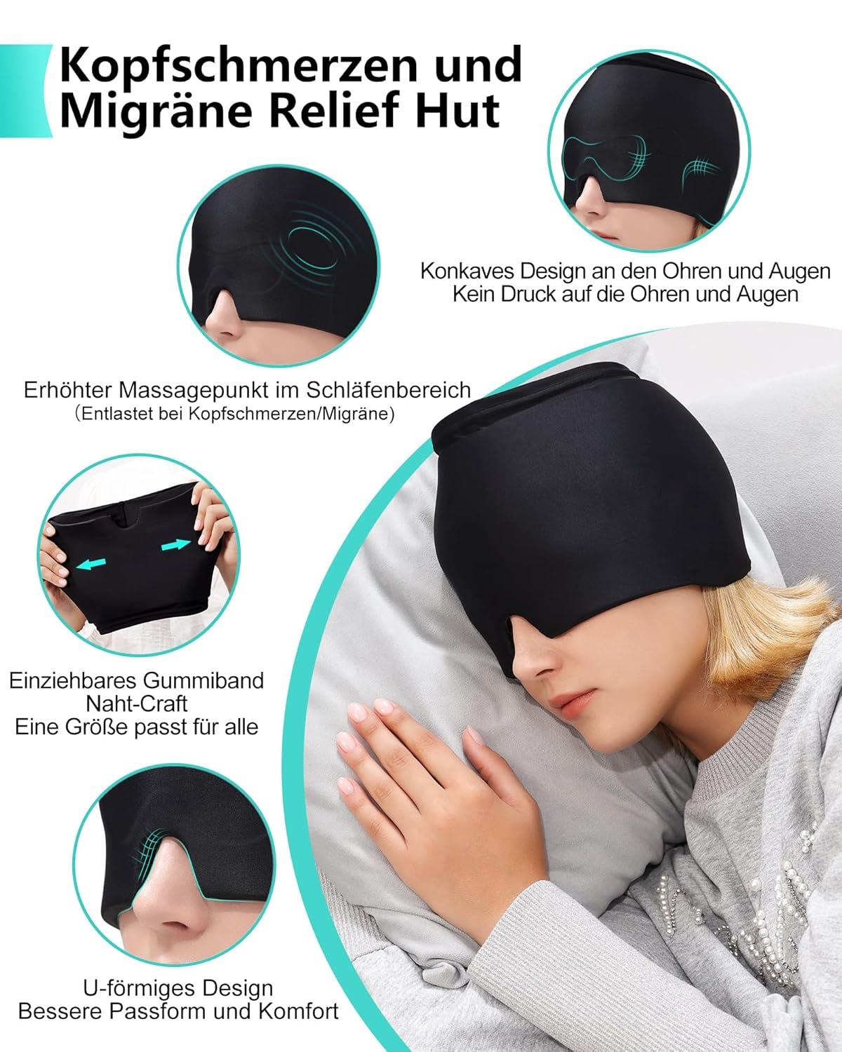 Ultimate Migraine Relief Mask | Cooling Cap & Gel Pads for Headaches ...