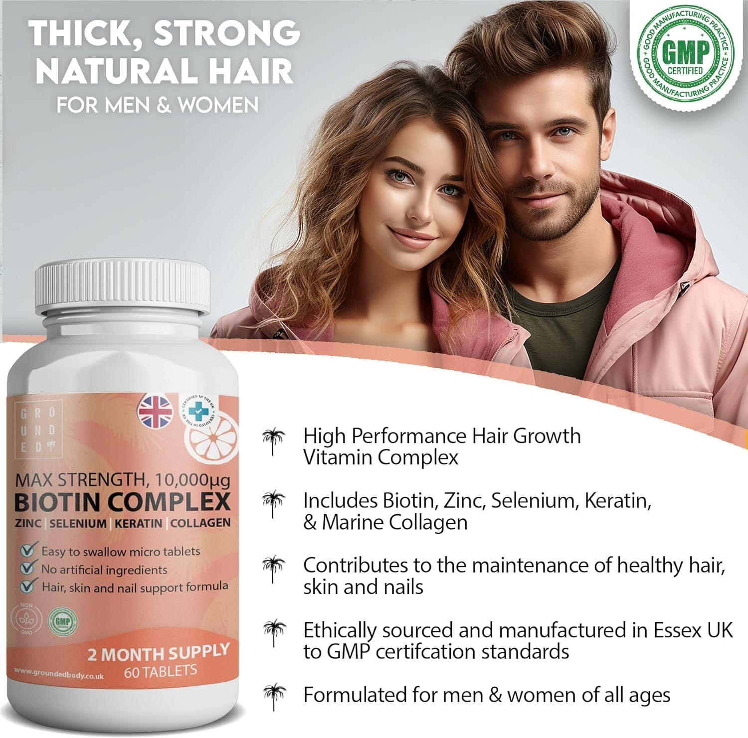 Biotin Hair Growth Vitamins Complex - 10,000mcg with Marine Collagen ...