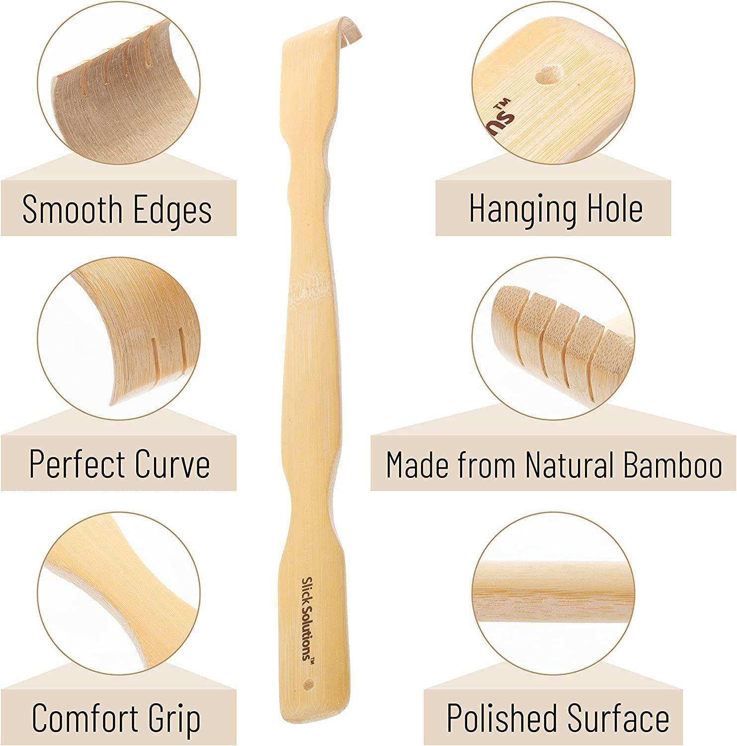 Slick Bamboo Back Scratcher Set - 16.5 Long Handle for Men and Women ...
