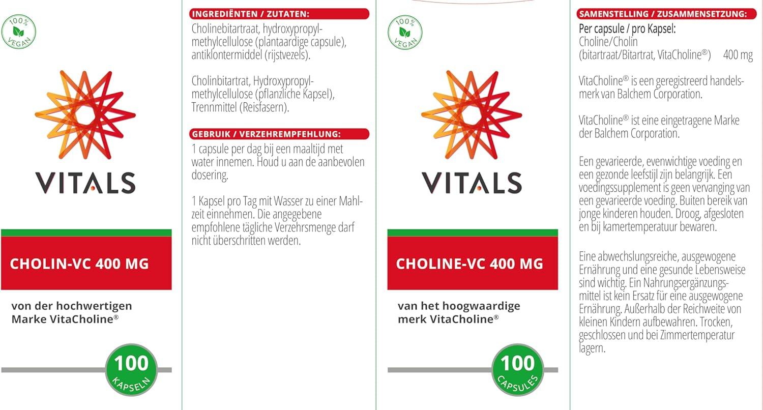 Buy Vitals Cholin-VC 100 Capsules - 400mg Choline Litartrate ...