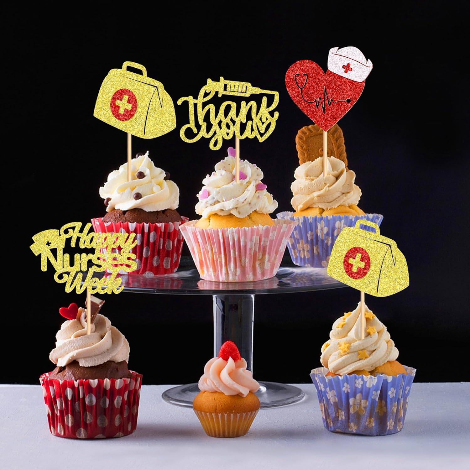 Ercadio 24Pcs Nurse Cupcake Toppers Happy Nurse Week Nursing School ...