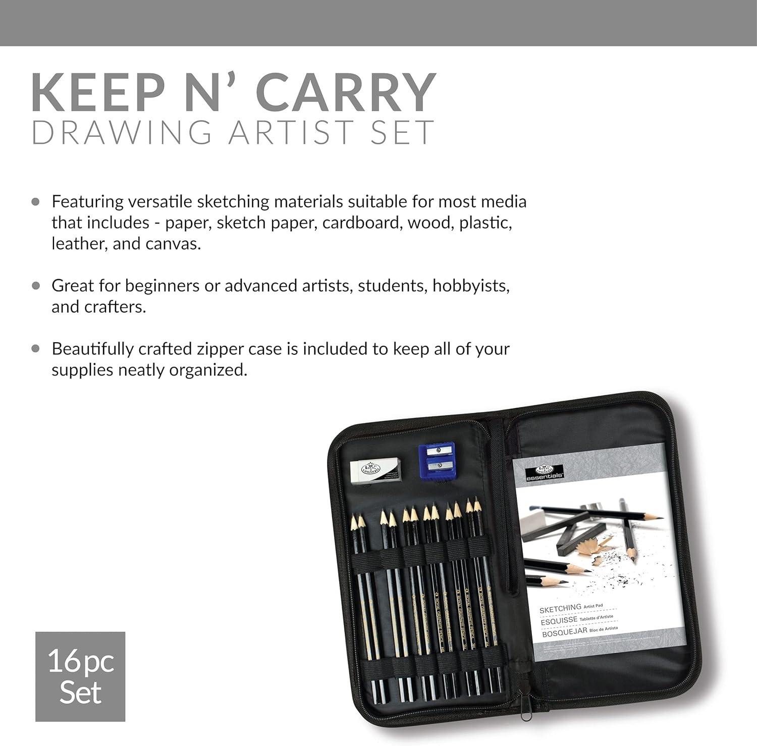 16 Piece Drawing and Sketching Pencil Set with Zippered Carrying Case ...