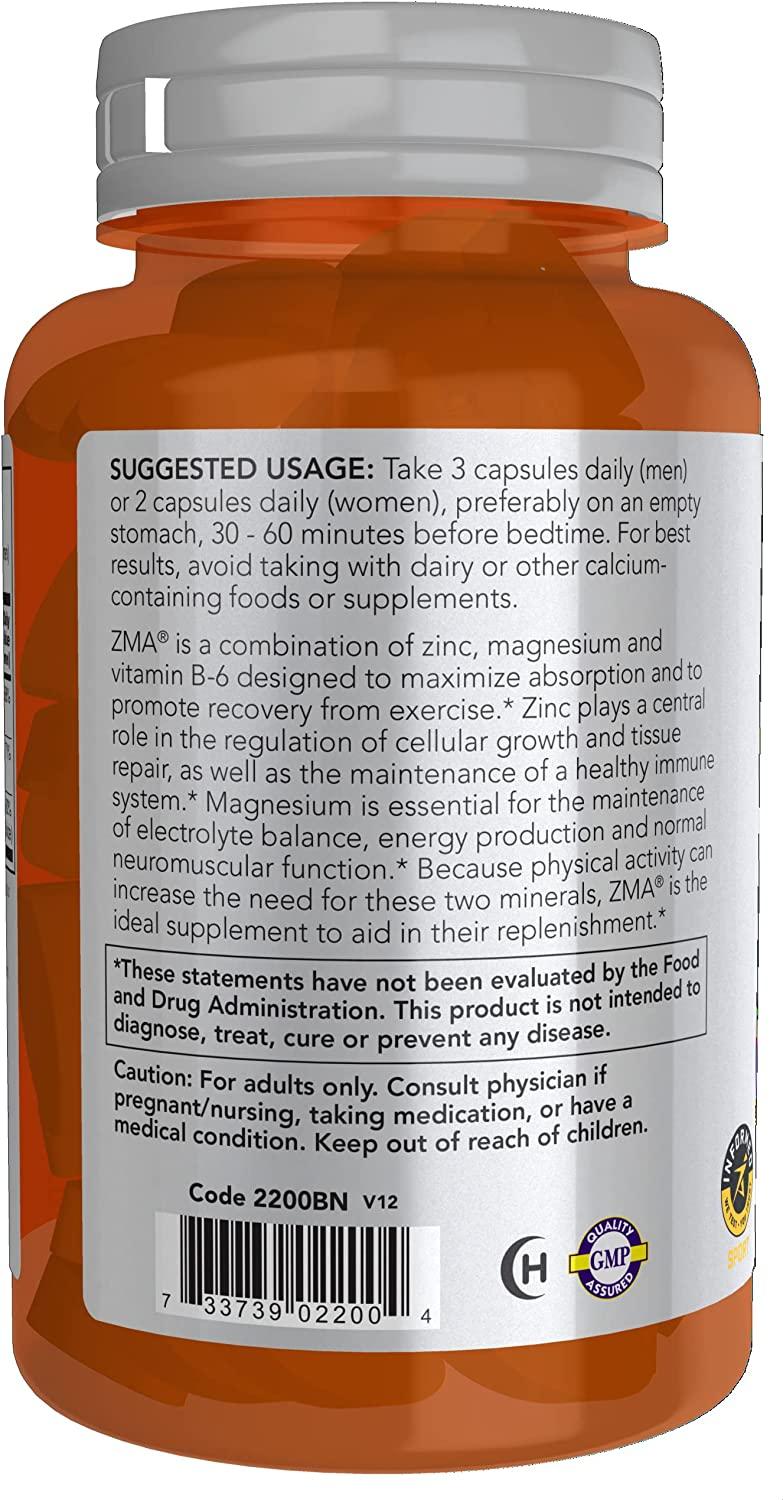 NOW Sports ZMA Enhanced Absorption: Zinc, Magnesium, Vitamin B-6 - 90 ...