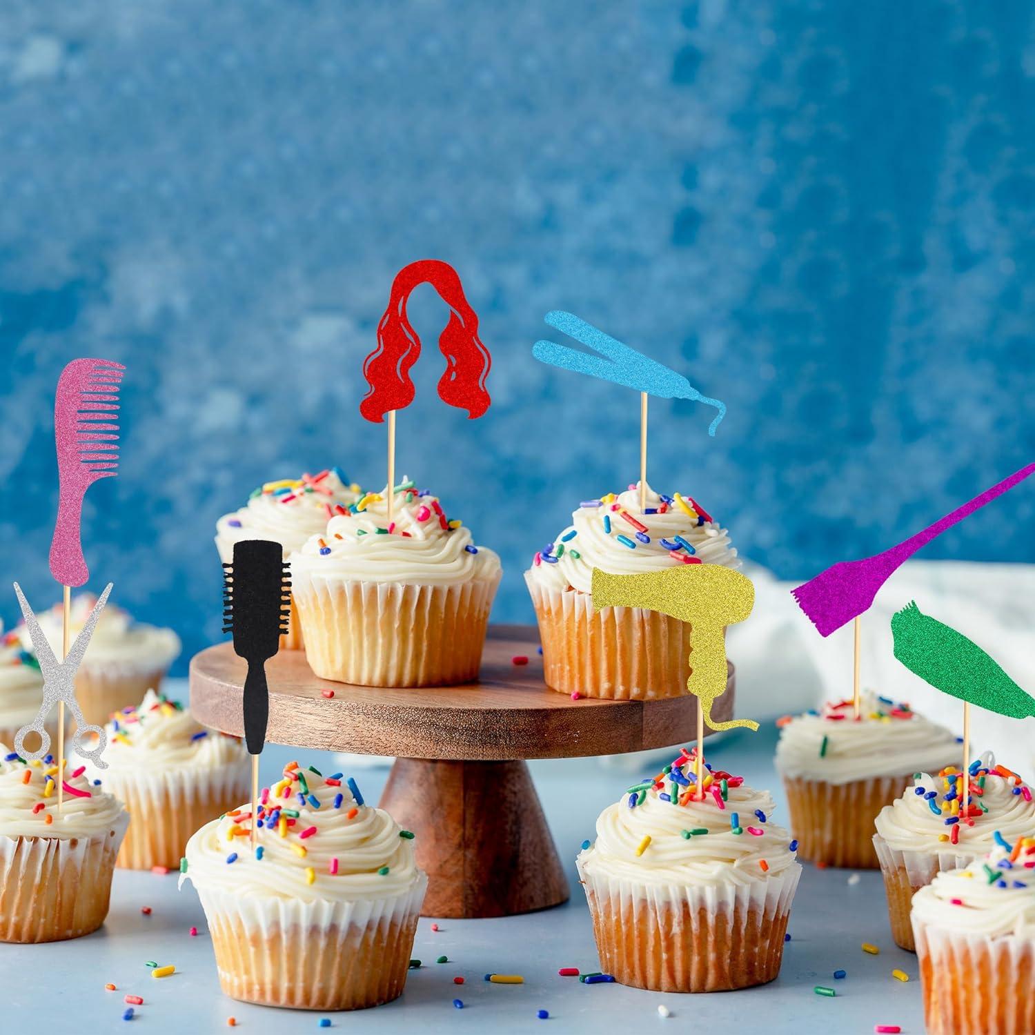 Arthsdite 24Pcs Barbershop Themed Cupcake Toppers Haircut Bachelorette ...