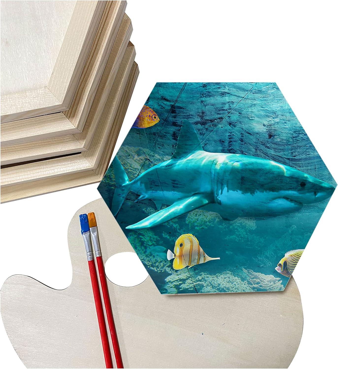 Hexagon Wood Canvas - 8x9 Inch, 6 Pack Framed Wooden Panel Boards for ...