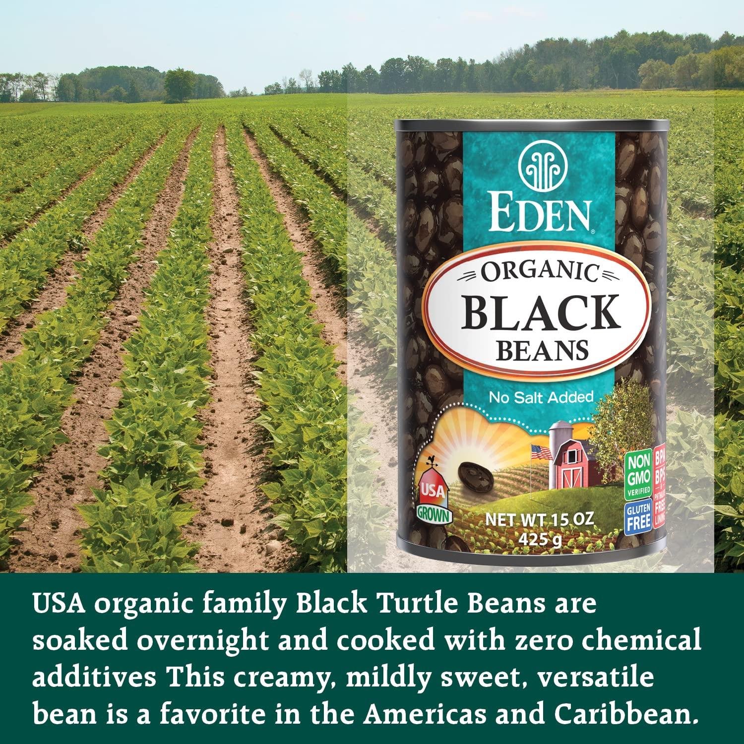 Eden Organic Black Beans 15 oz Can (12-Pack) - Non-GMO, U.S Grown, No ...