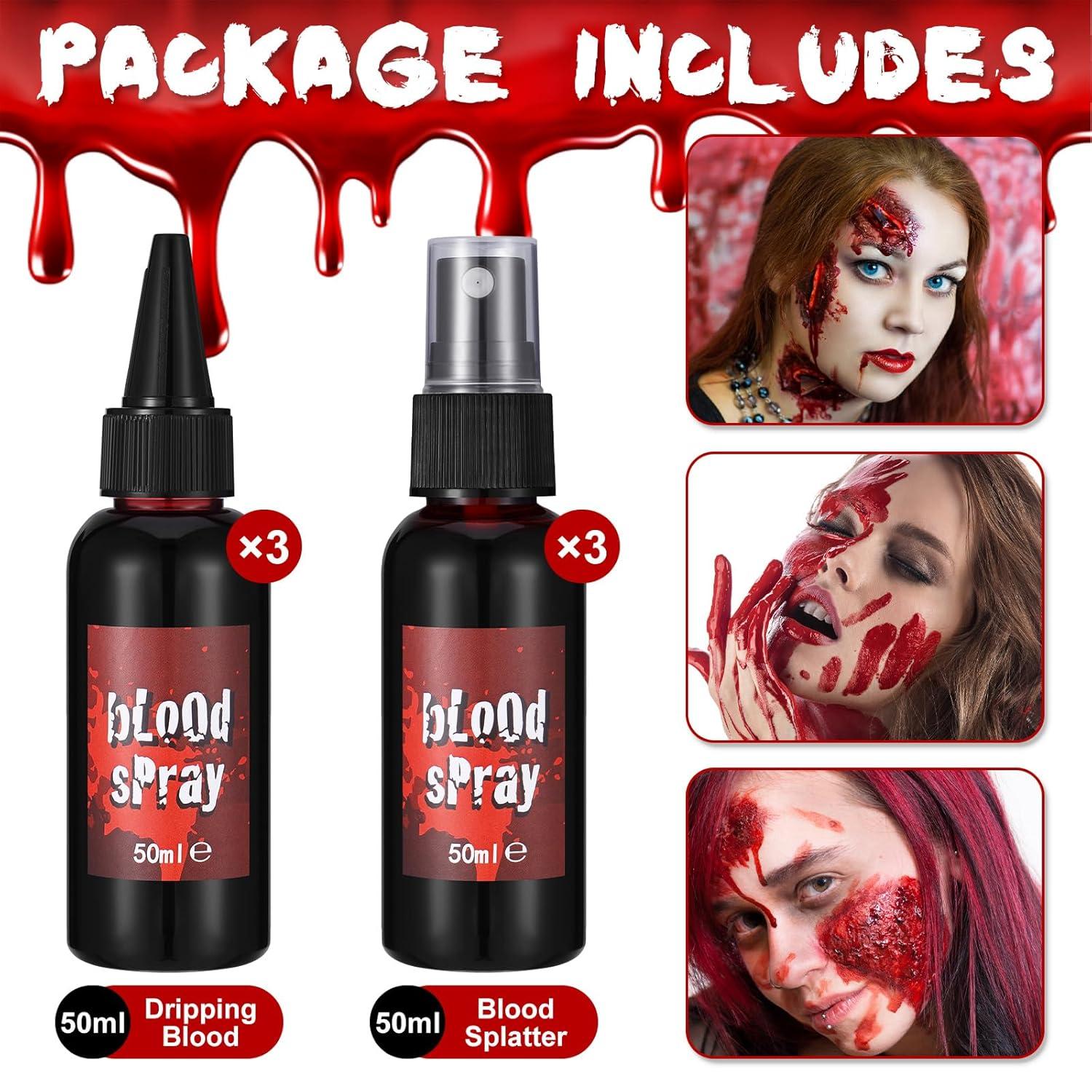 Realistic Halloween Fake Blood Makeup Kit - Washable Red Blood Spray ...