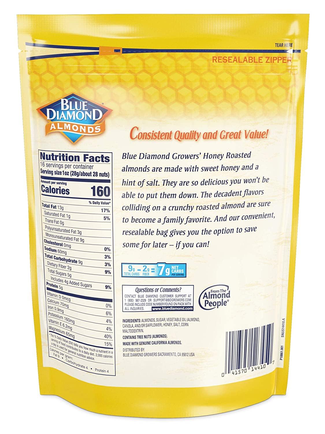 Blue Diamond Honey Roasted Almonds - 1 Pound Pack | Premium Snack ...