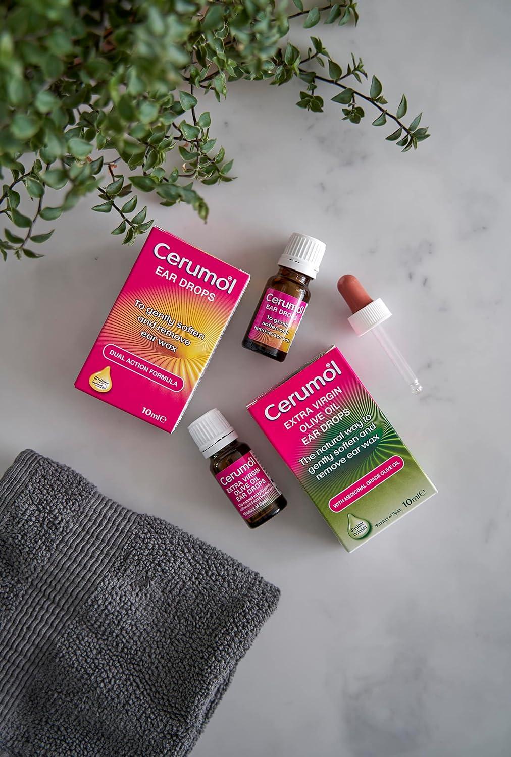 Cerumol Dual Action Ear Drops 10ml Gentle Formulation Helps Relieve Symptoms of Ear Wax Softens ...