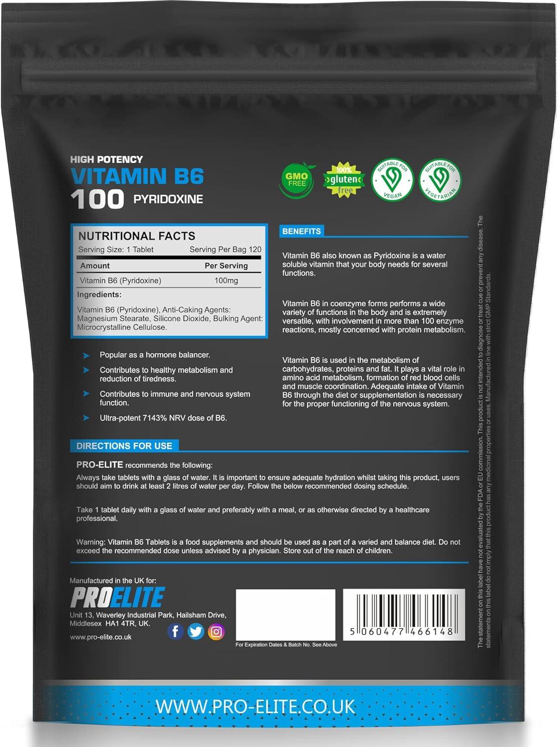 Vitamin B6 100mg - 120 Vegan Tablets 7000% Nrv Dose High Strength B6 ...
