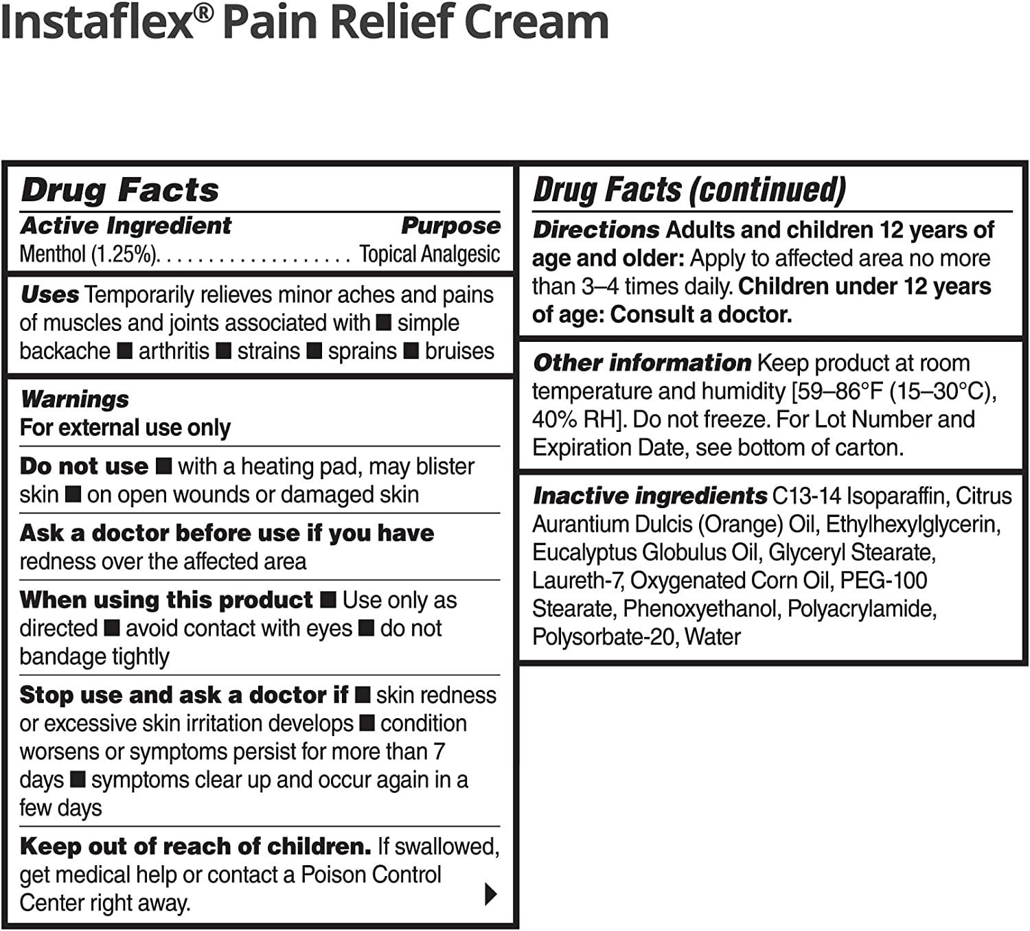 Instaflex Pain Relieving Cream 4 oz â€“ Fast Relief for Joint & Muscle ...