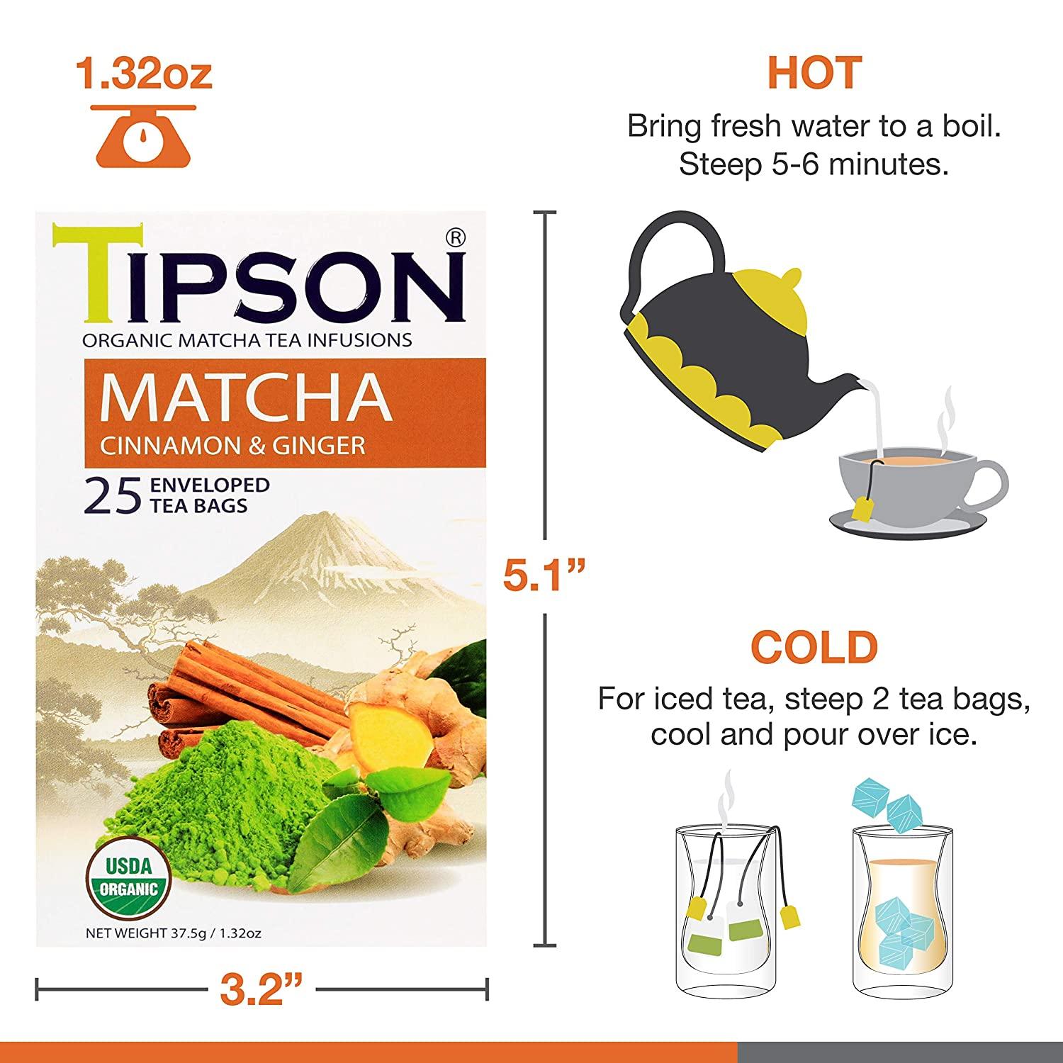 Tipson Organic Matcha Green Tea with Cinnamon and Ginger - 25 Foil ...