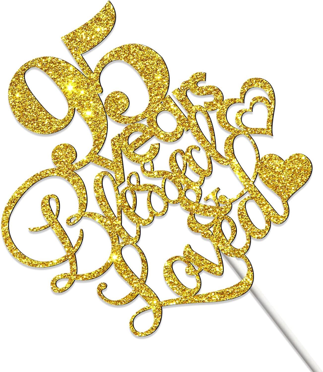 Tenhaisi Gold Glitter 95 Years Blessed & Loved Cake Topper - 95th ...