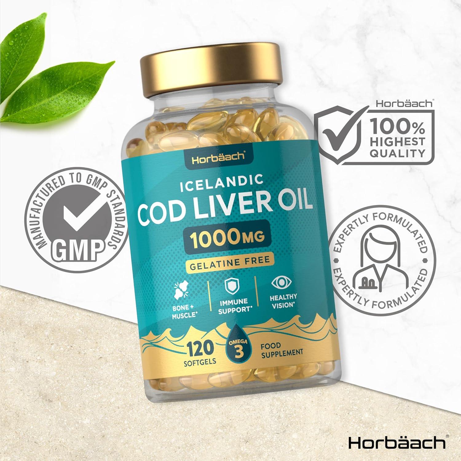 Cod Liver Oil Capsules High Strength 1000mg | 120 Count | with Vitamin ...