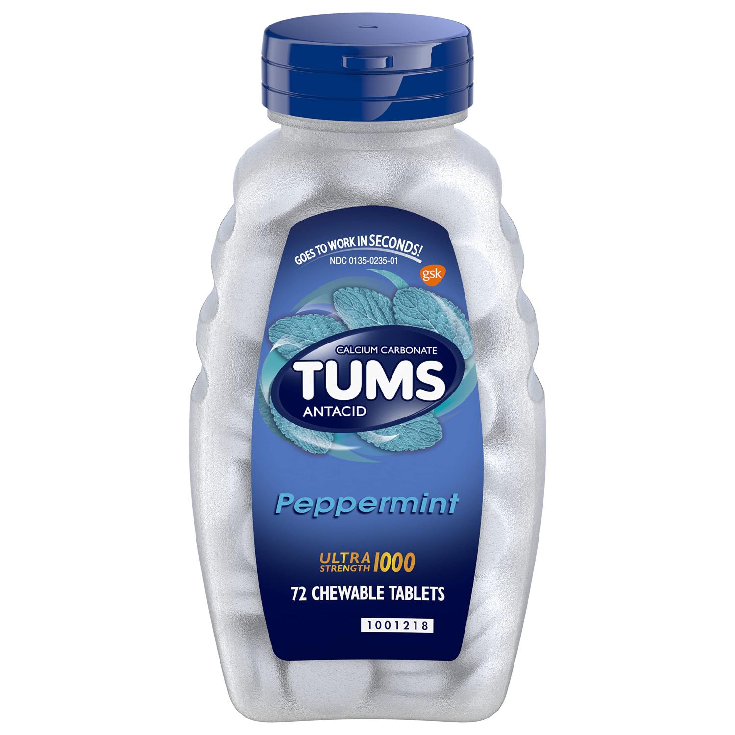 Tums Antacid Ultra Strength 1000 Peppermint 72 Chewable Tablets - Fast ...