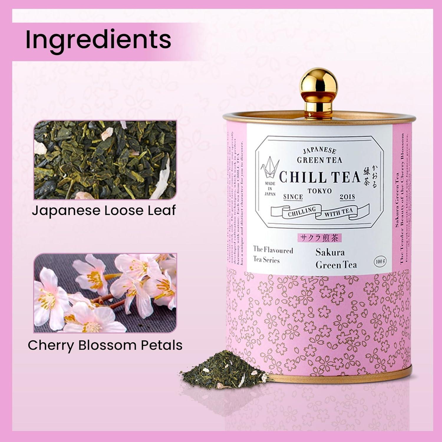 Sakura Green Tea by CHILL TEA Tokyo (100g Loose Leaf) - Cherry blossom tea Japanese Tea Loose ...