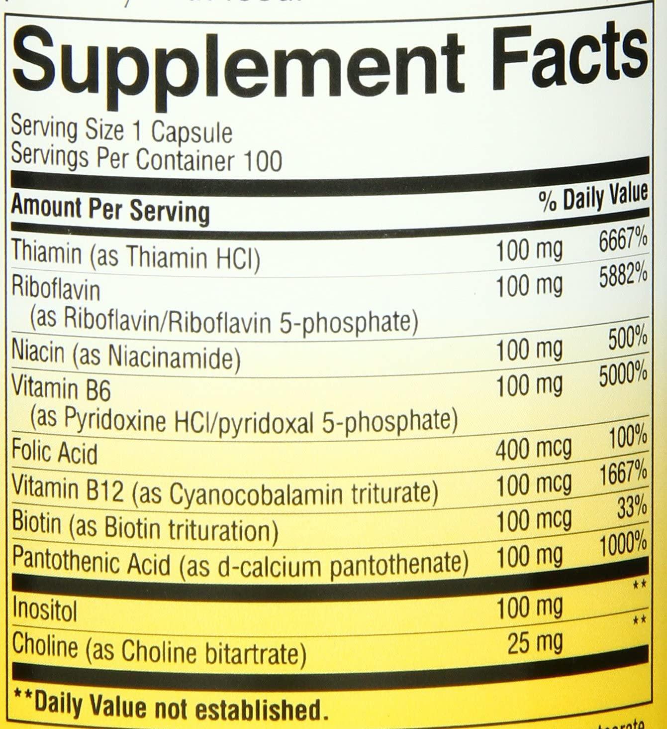 Nature's Way Vitamin B-100 Complex 100 Capsules - 100 Count Pack ...