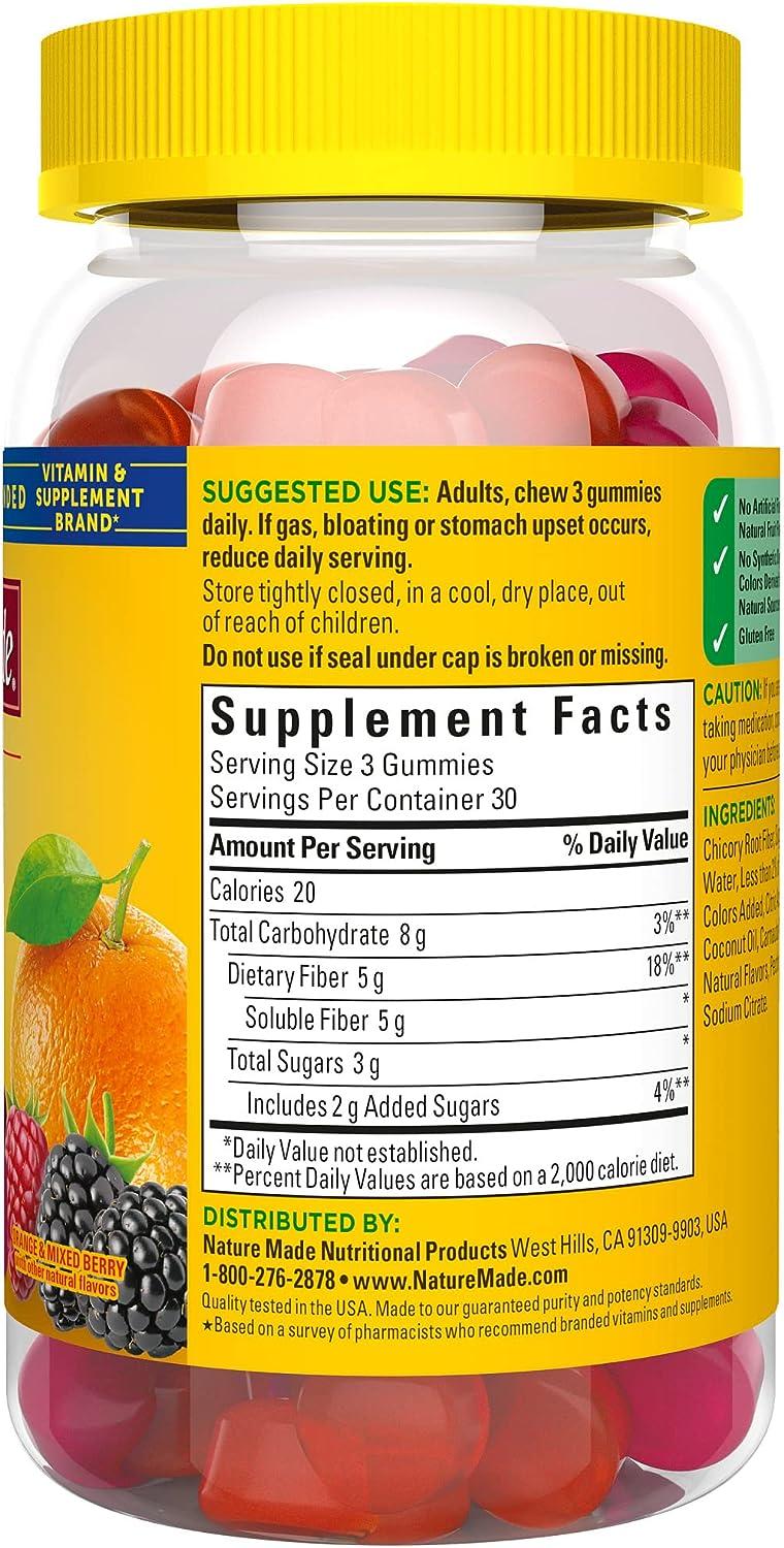 Nature Made Fiber Gummies 5g - Digestive Health Supplement - 90 Gummies ...