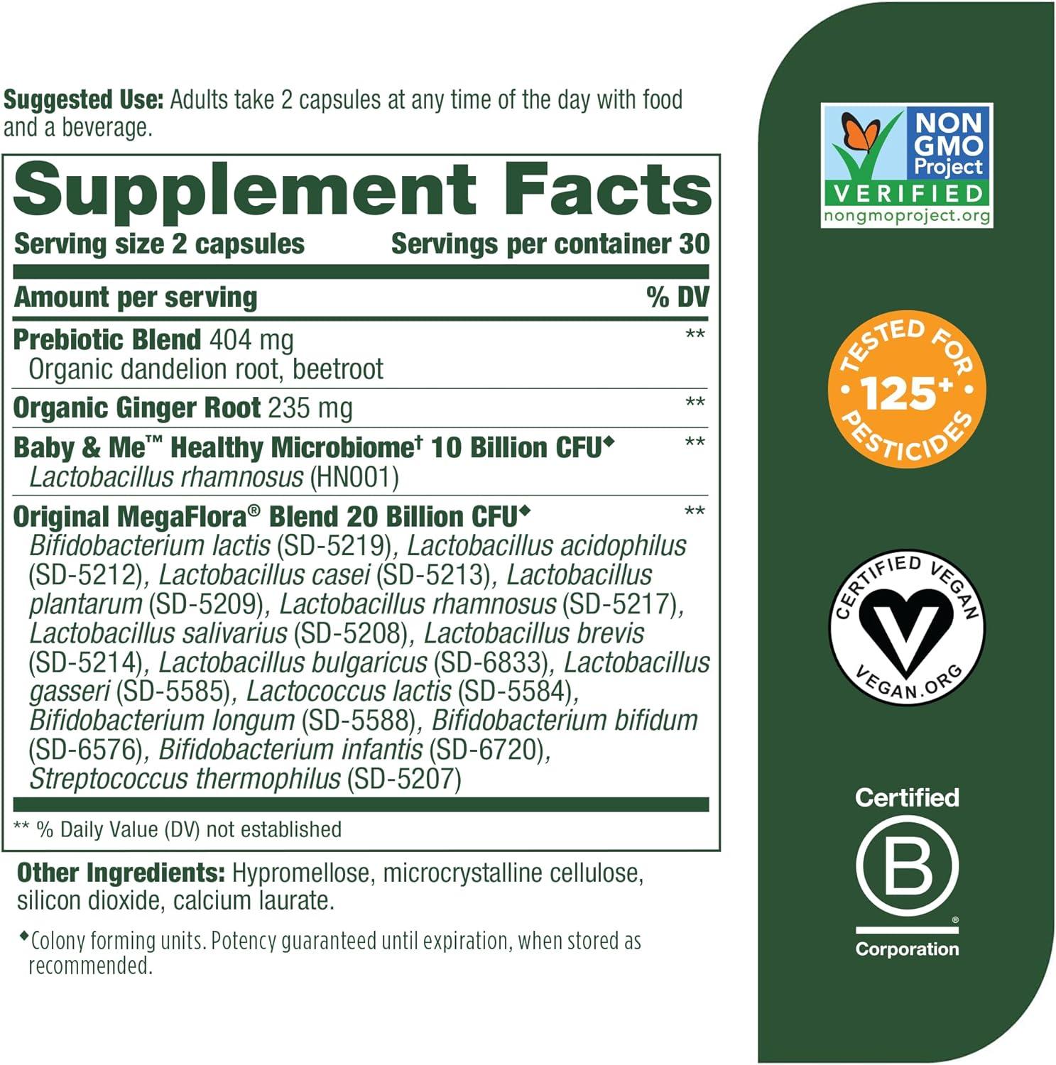 MegaFood MegaFlora Baby & Me Probiotic Supplement - 30 Billion CFU, 60 ...